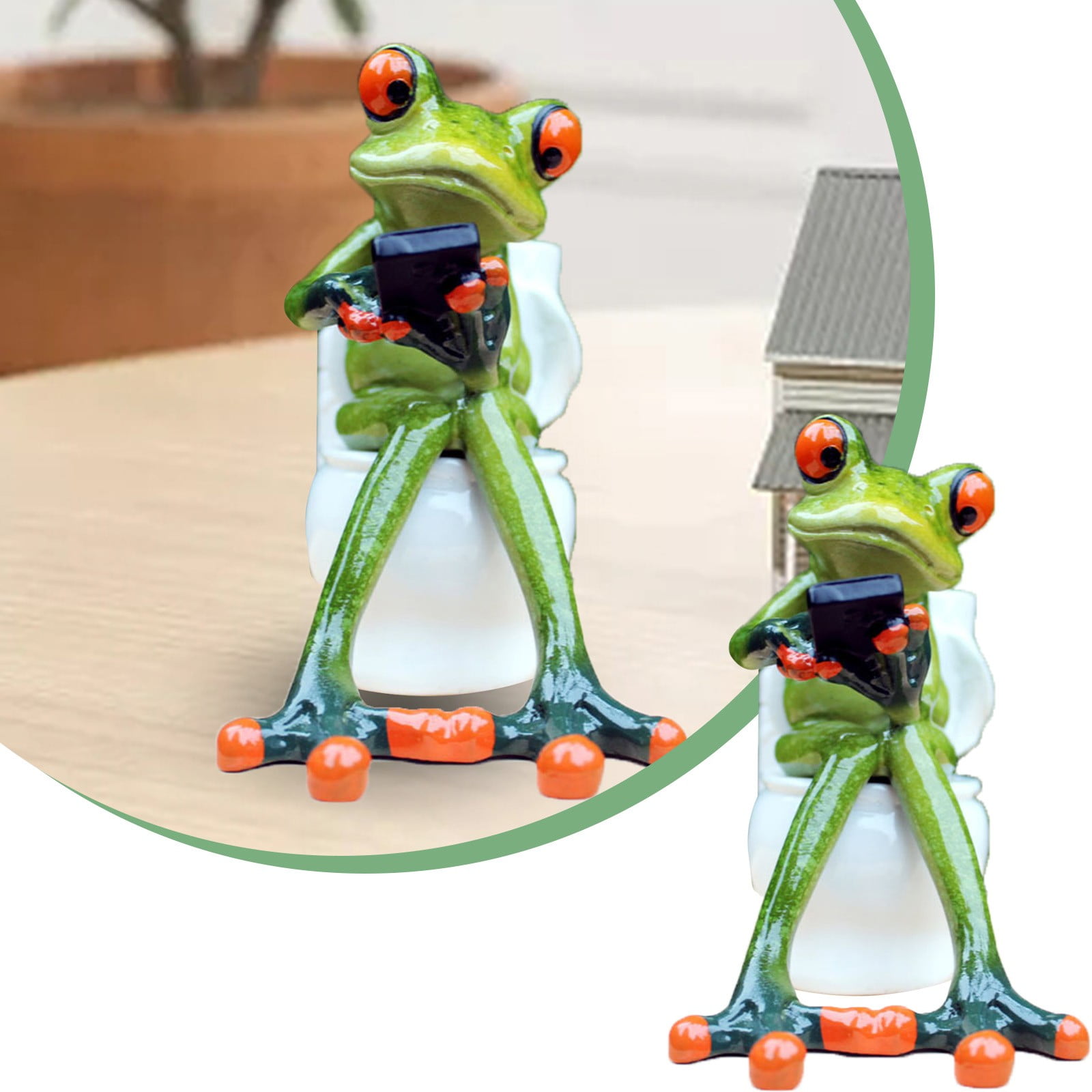 ornament display,Frog Figurine Decor A Frog Sitting On The Toilet ...