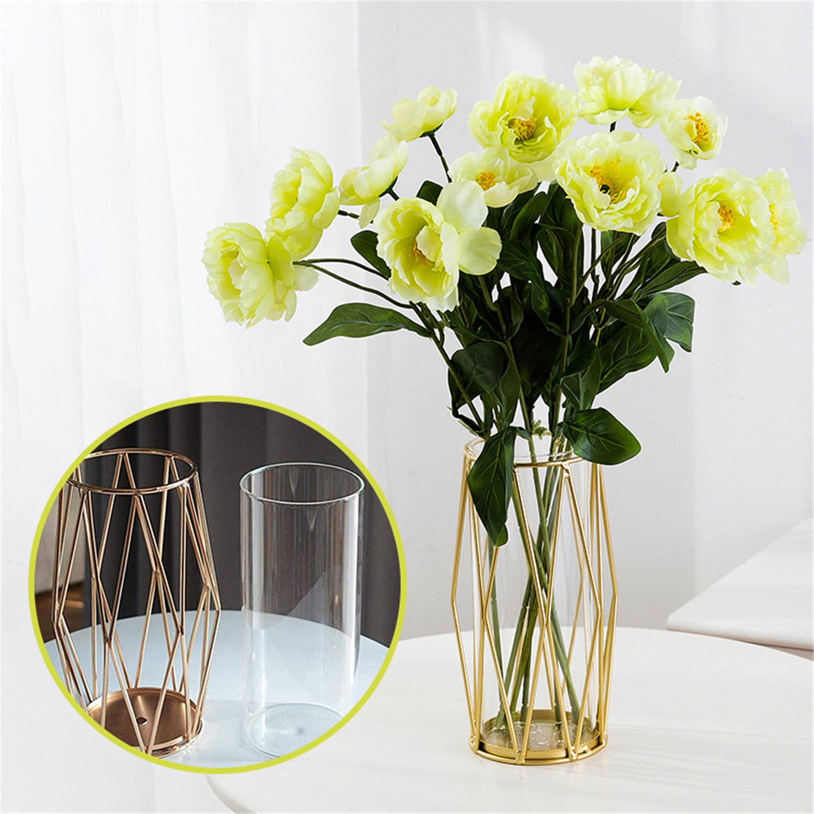 ornament display,Vase Glass Flower Vase With Geometric Metal Stand, C ...