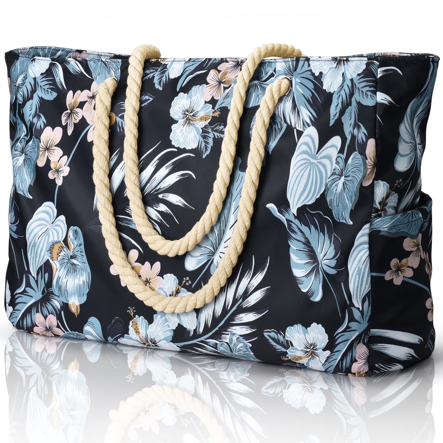 oscaurt Beach Bag Large Beach Tote for Women Weekender Bag with Zipper Waterproof Travel Holiday ...