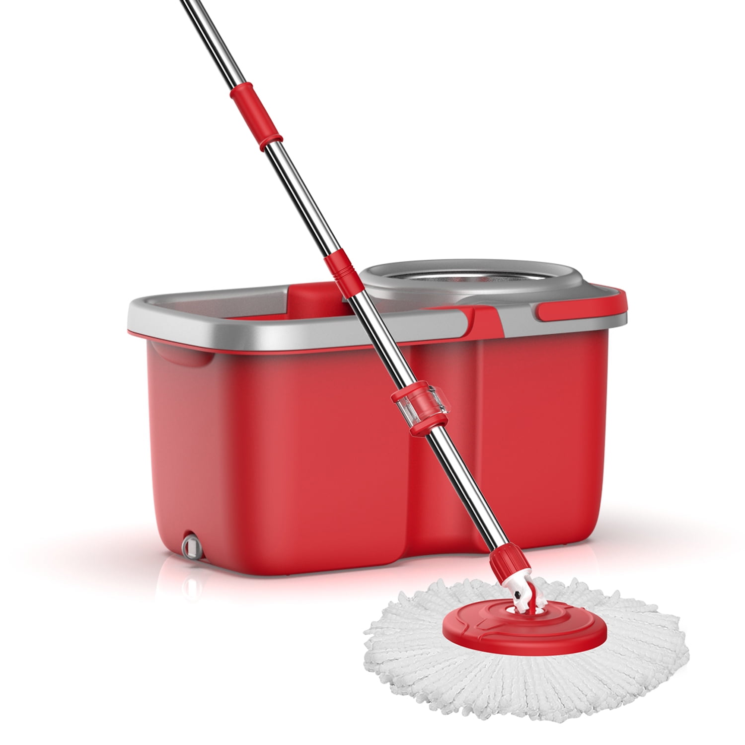 Oshang Hand-Free Wringing Spin Mop w/ Bucket, 2 Reusable Microfiber ...