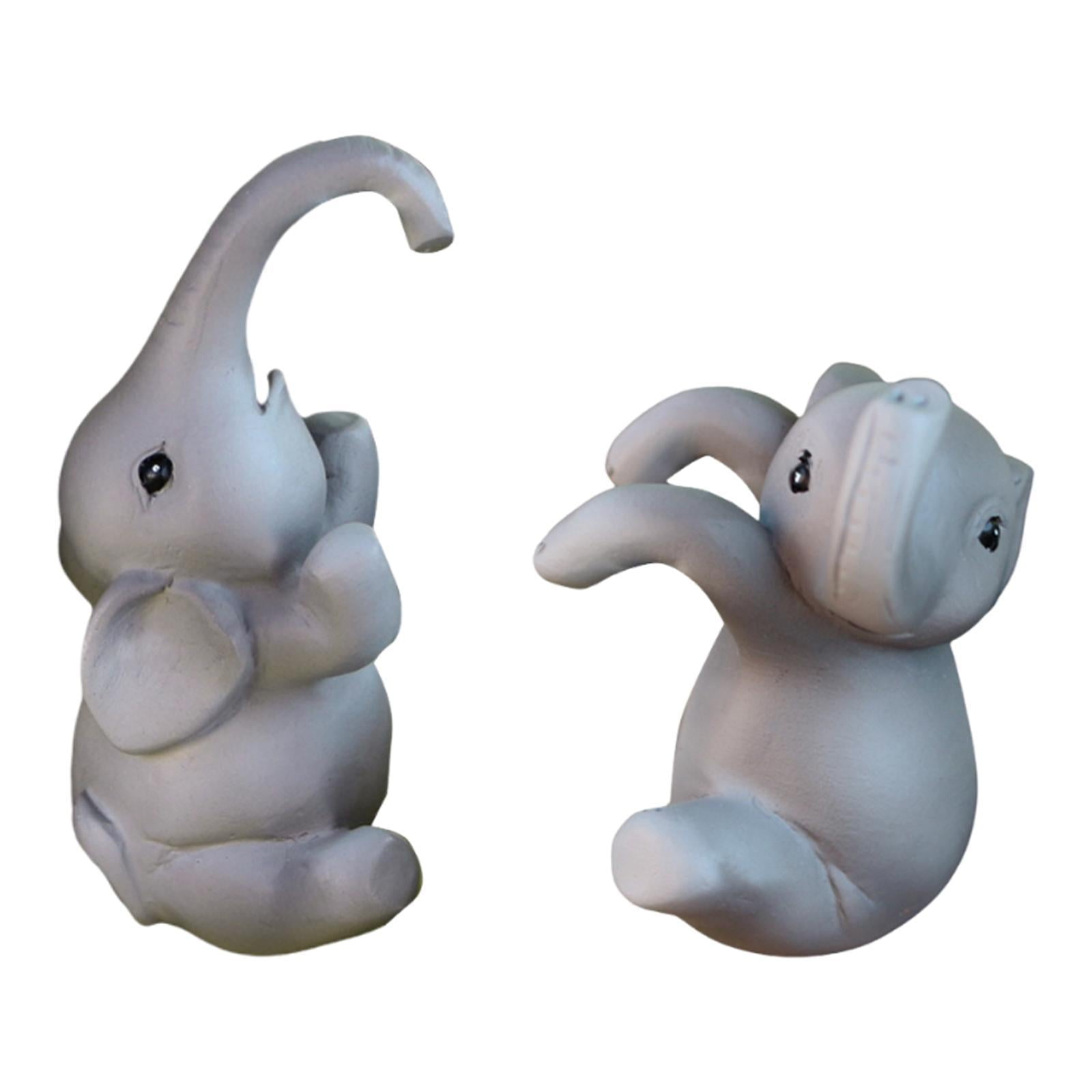 oshhni 2Pcs Mini Statues Miniature Figurines Small Elephant Flower Pot ...