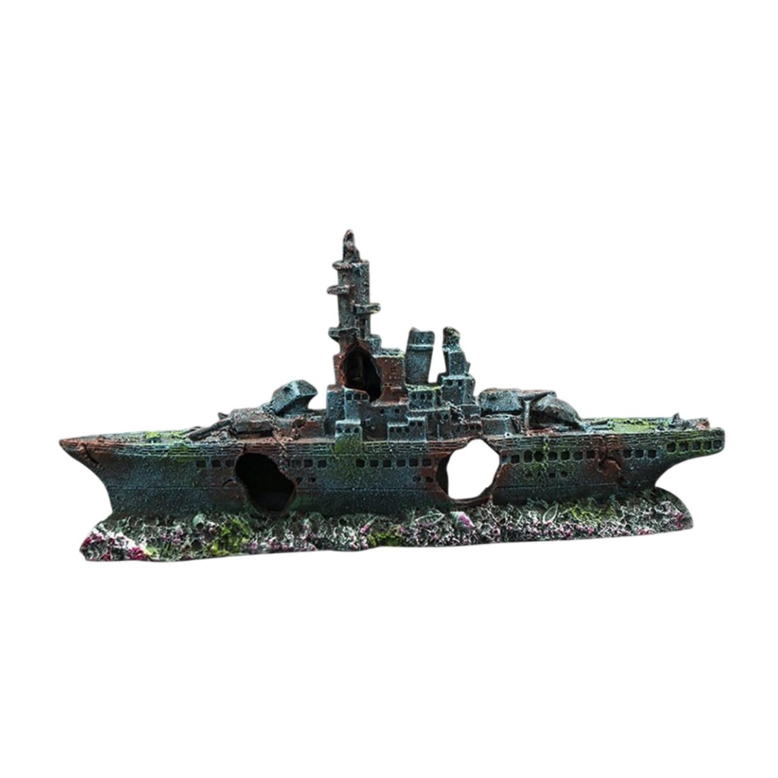 oshhni Aquarium Decoration Ship Craft Sunken Ship for Table Desktop ...