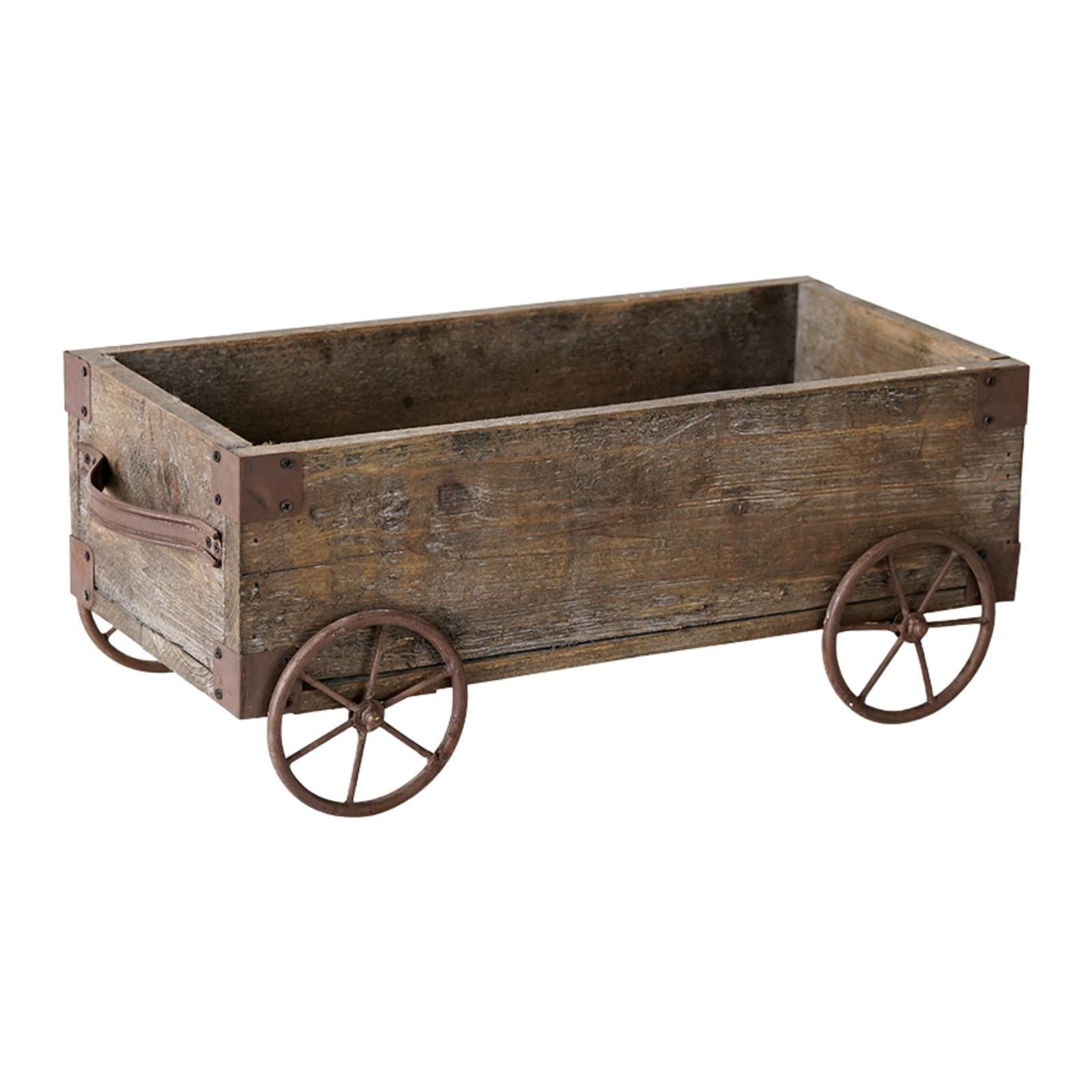 oshhni Rustic Wooden Wagon Planter Box with Wheels Garden Planter Plant ...