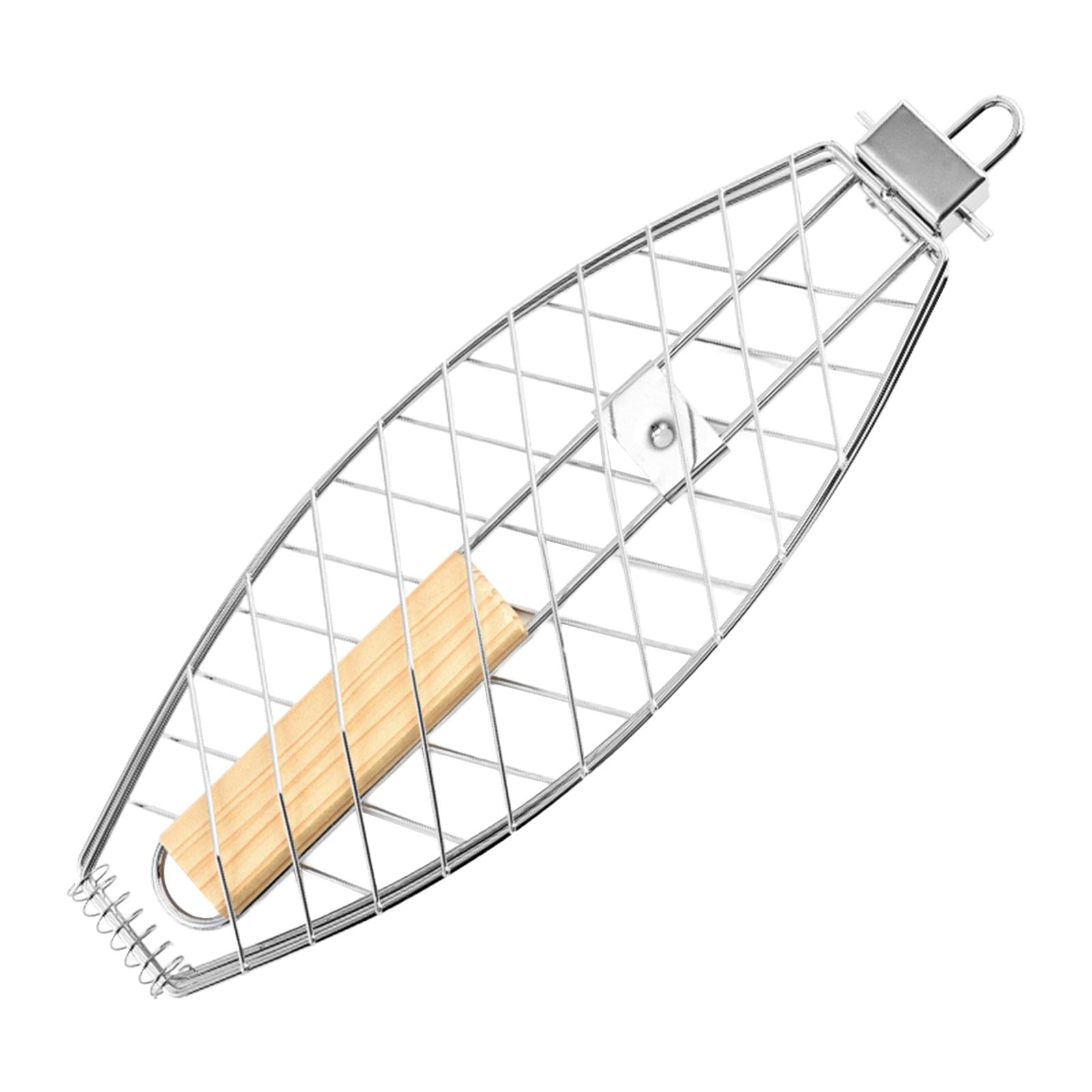 oshhnii BBQ Grill Basket Foldable Wooden Handle Barbecue Rack for ...