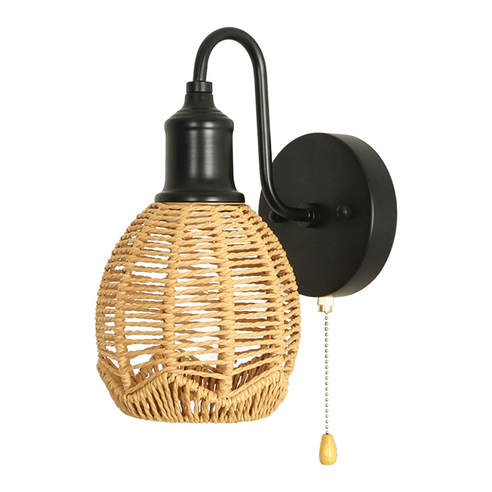 oshhnii Rope Woven Wall Sconce Light Fixture Farmhouse with Pull Chain ...
