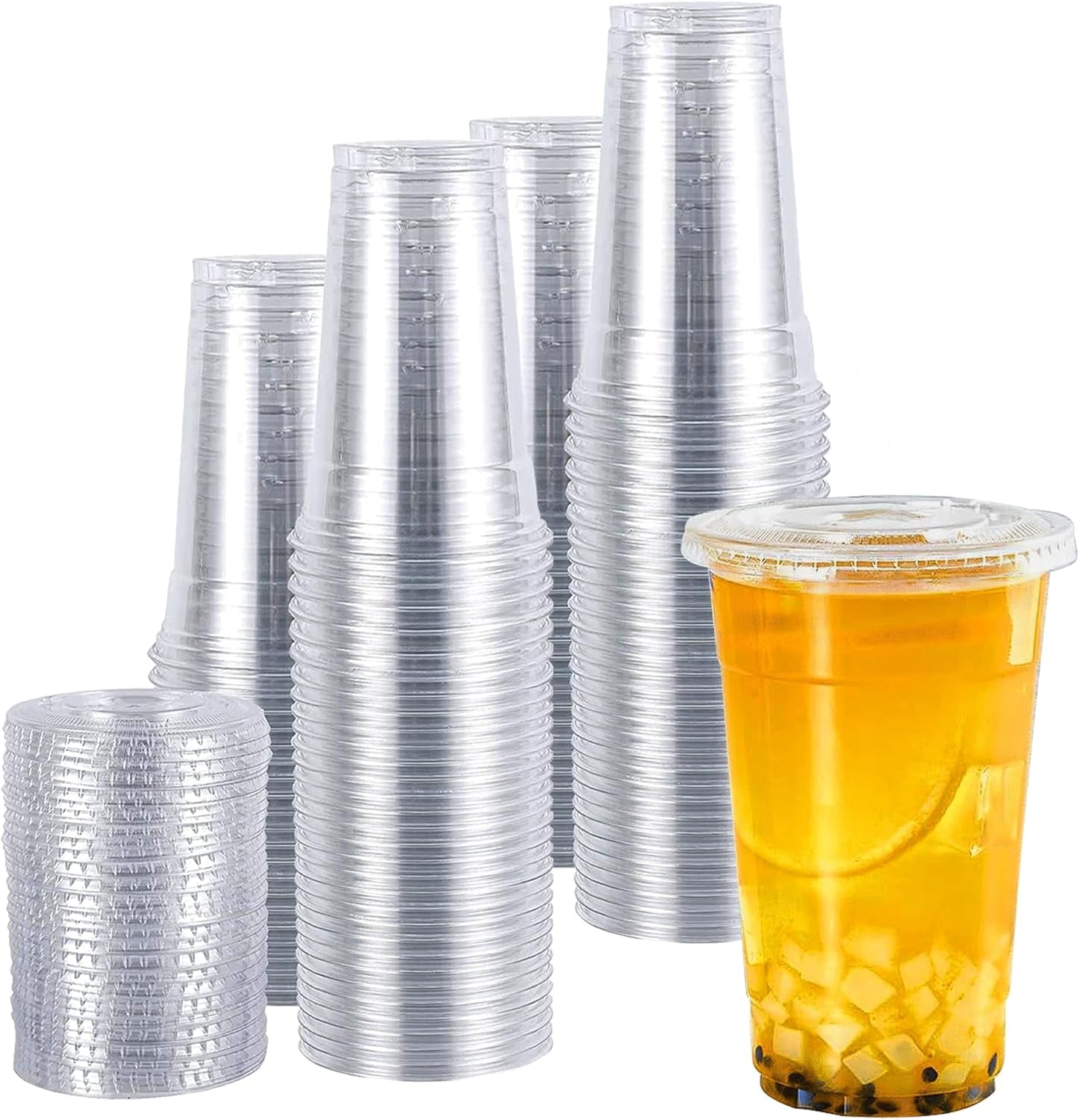 hltysuo Plastic Cups with Flat Lids 100 Sets 16 oz Clear Crystal drink ...