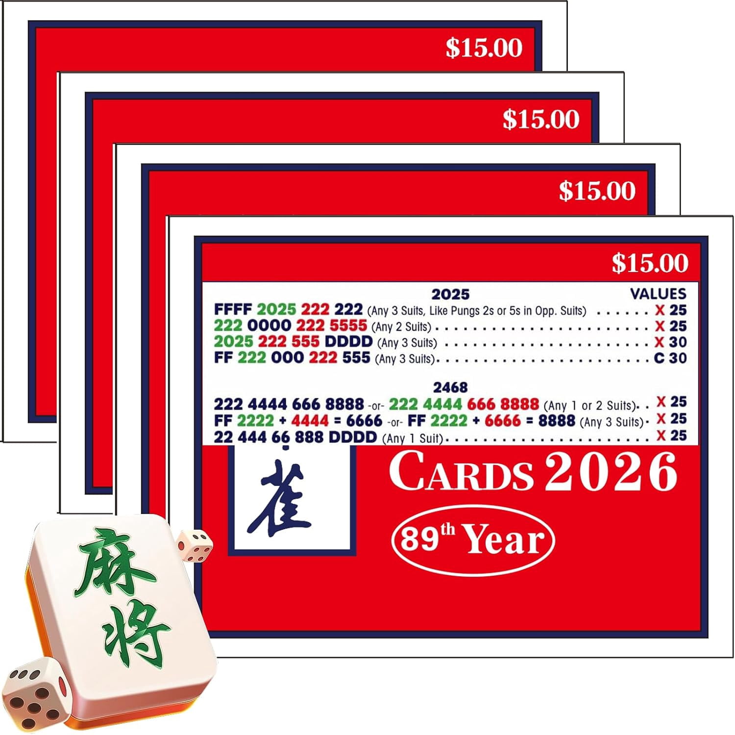 otnbgsr 4 Pack 2026 Mahjong Card Official Revision Large Print Mah ...