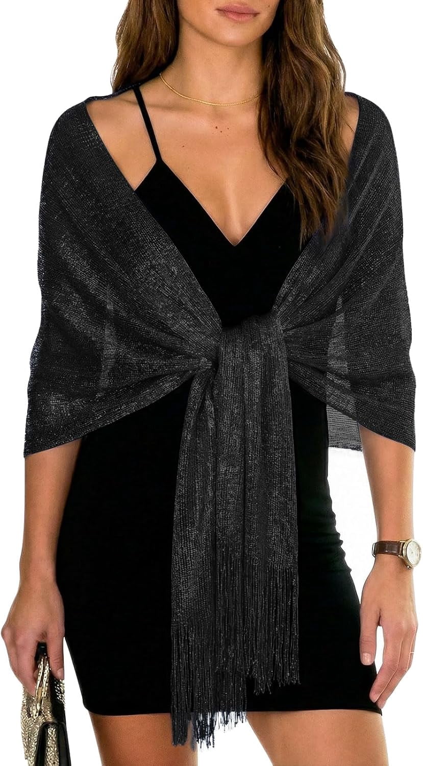 otnbgsr Metallic Glitter Shawl Wrap for Women Evening Scarf with Fringe ...