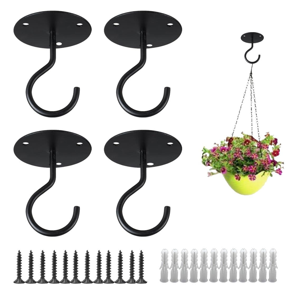 otylzto 4Pack Ceiling Hooks for Hanging Plants - Heavy Duty Plant Hooks ...