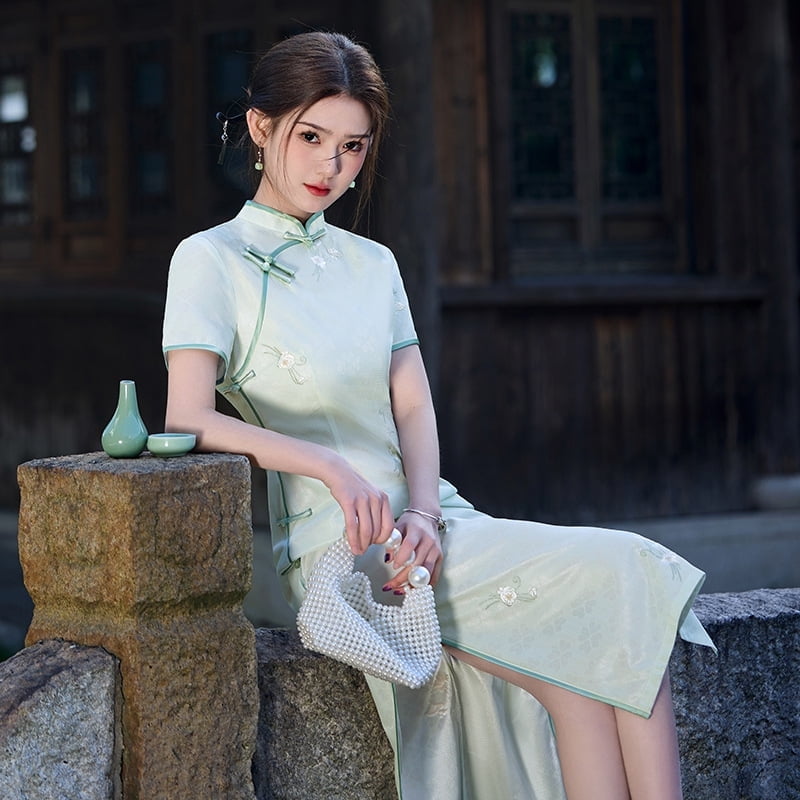 ourqipao Summer Composite Lace Embroidered Cheongsam Chinese Style ...