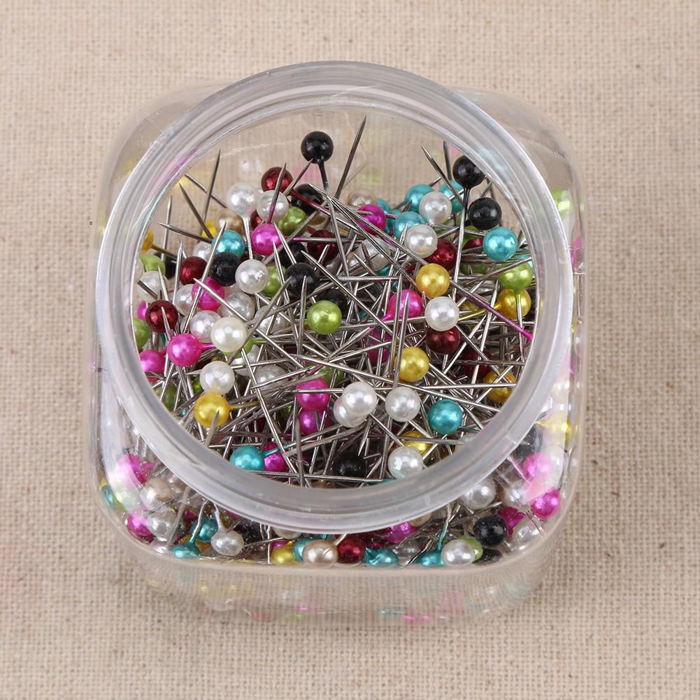 500Pcs Beads Needles Quilting Pins in Pink Fabric Covered Pin Cushion ...