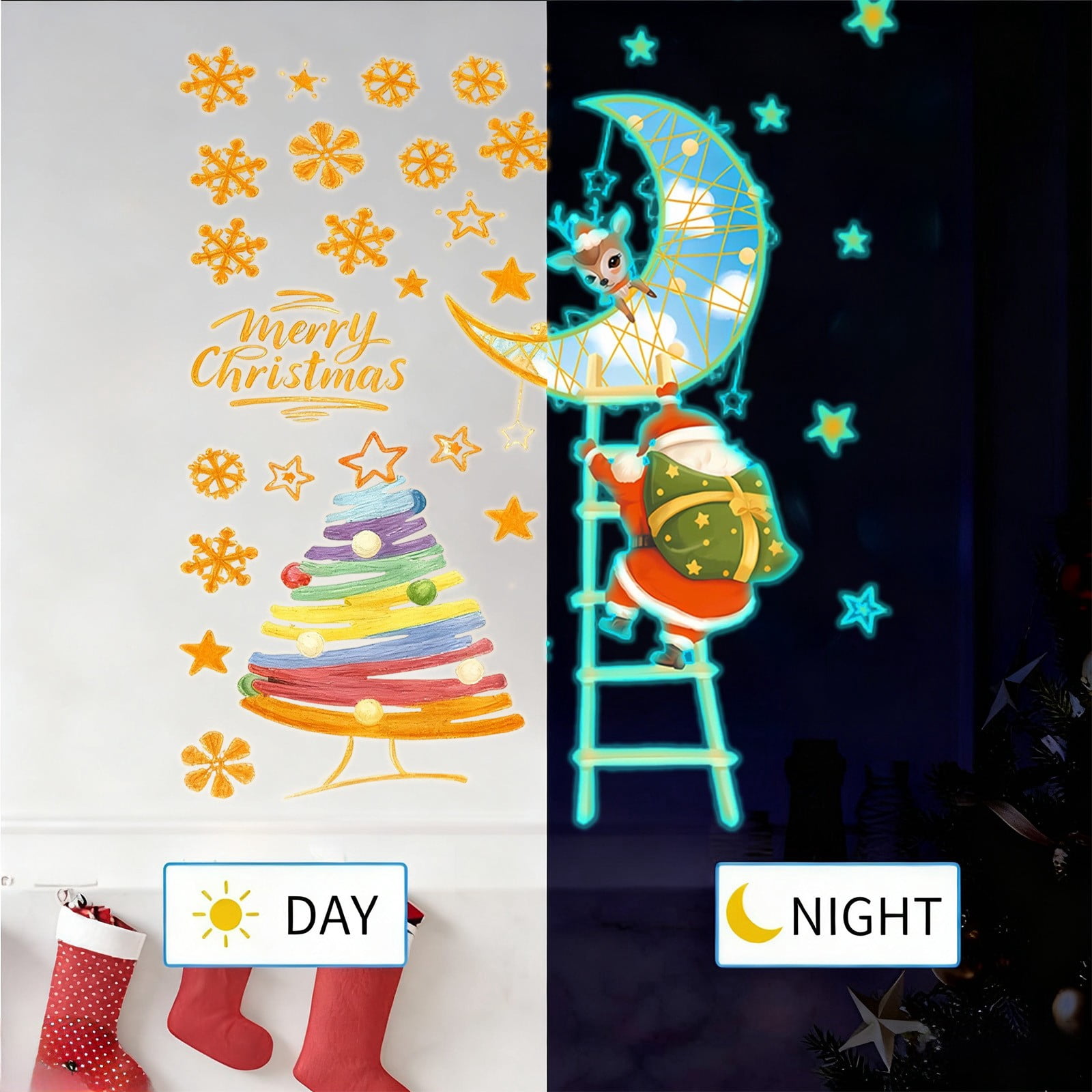 outdoor christmas tree Christmas Glows In The Dark Wall Stickers Santa ...