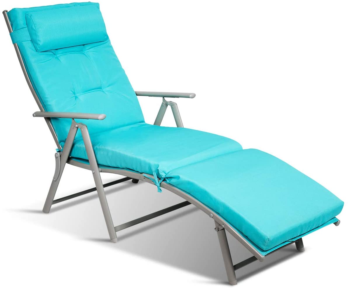 **outdoor folding chaise lounge chair, lightweight recliner chair w/ 7 ...