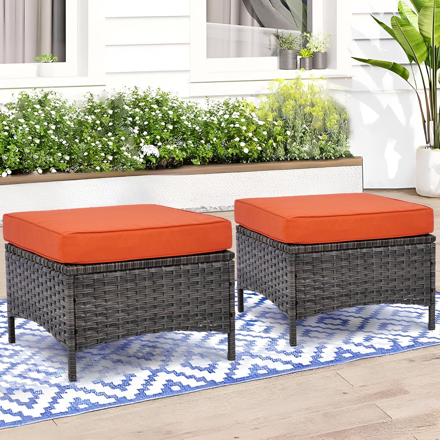 outdoor patio ottomans set of 2, multipurpose 22" size luxury pe rattan ...