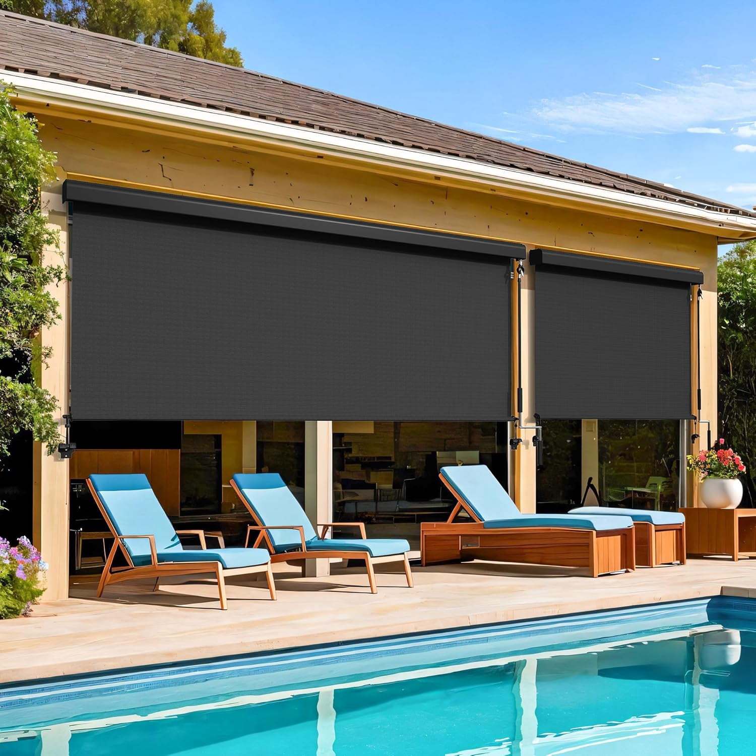 outdoor roller shade (4'w x 6'h) 420gsm new material with 95% uv ...