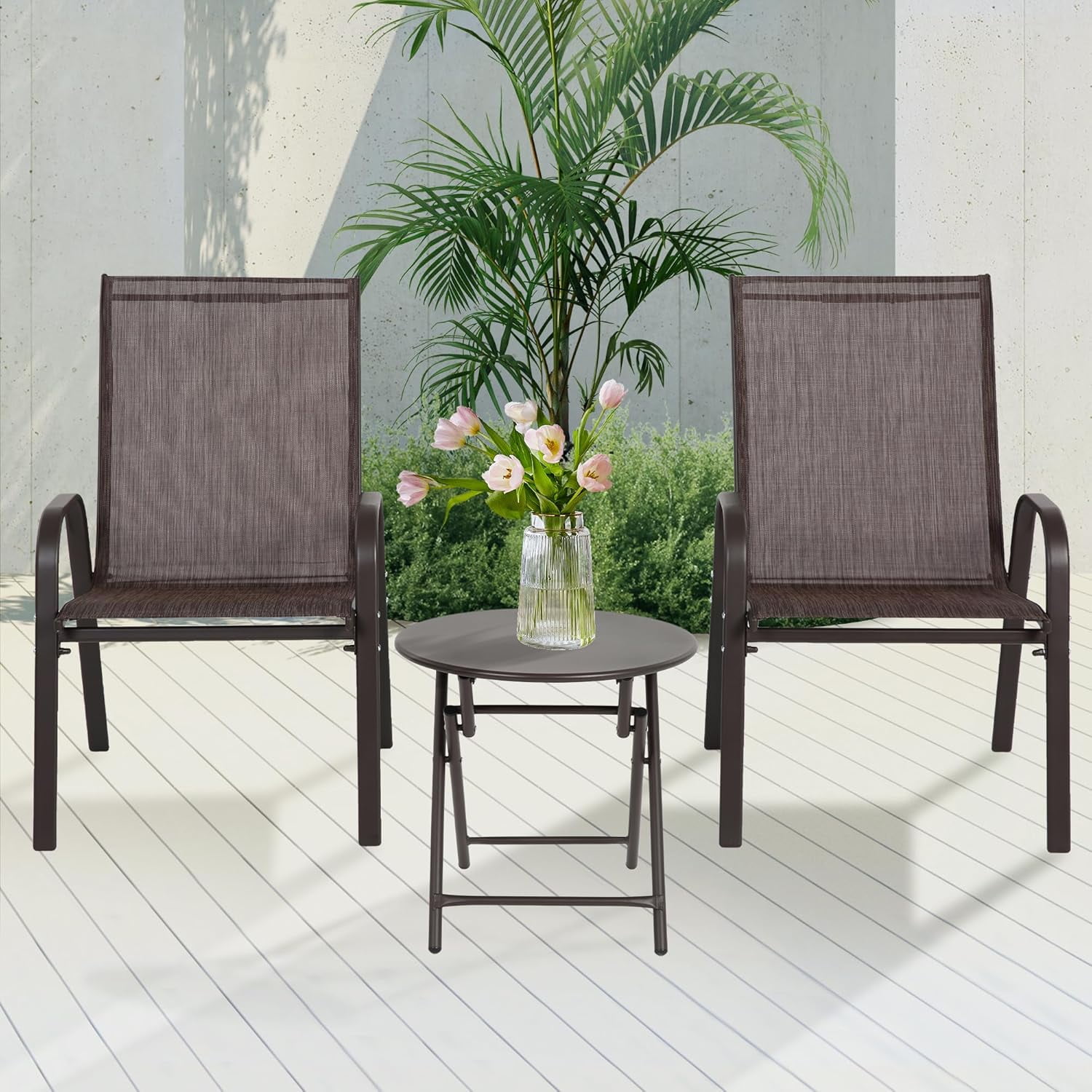 outdoor stackable chairs set of 3, 2 stacking patio chairs with ...