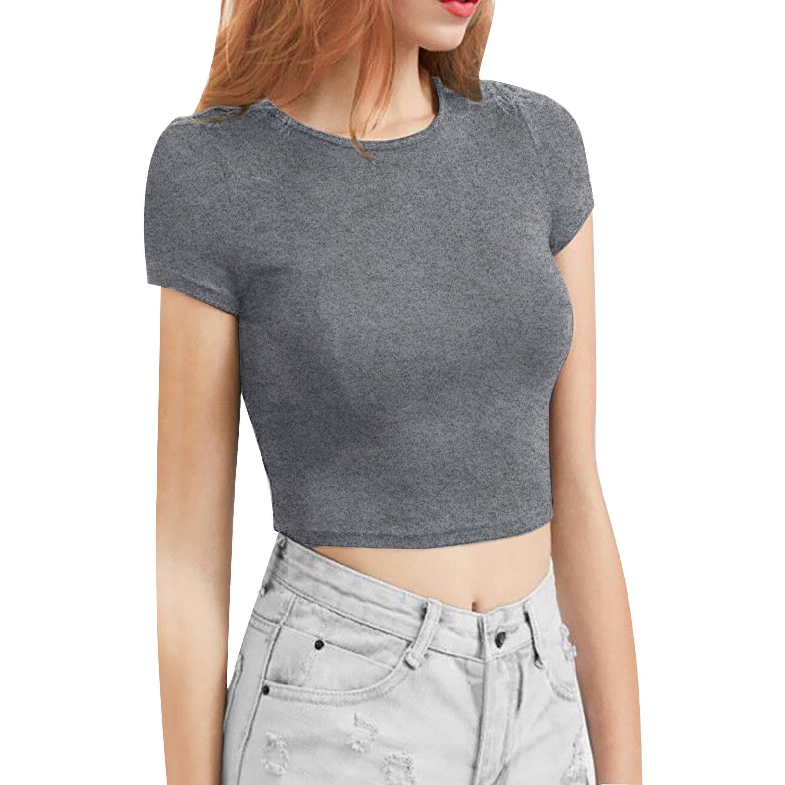 outfmvch crop tops for women casual solid color tank short sleeve crop ...