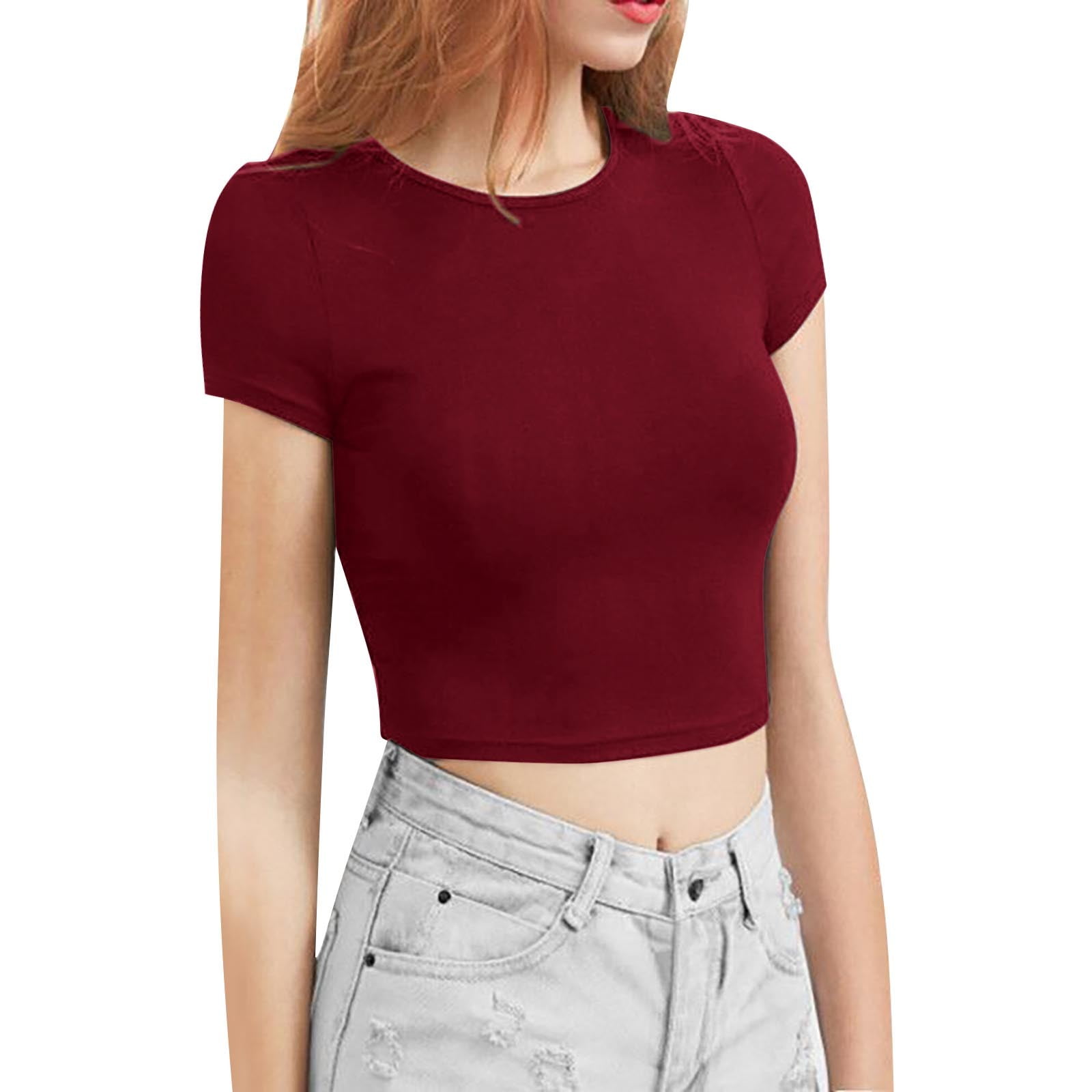 outfmvch crop tops for women casual solid color tank short sleeve crop ...