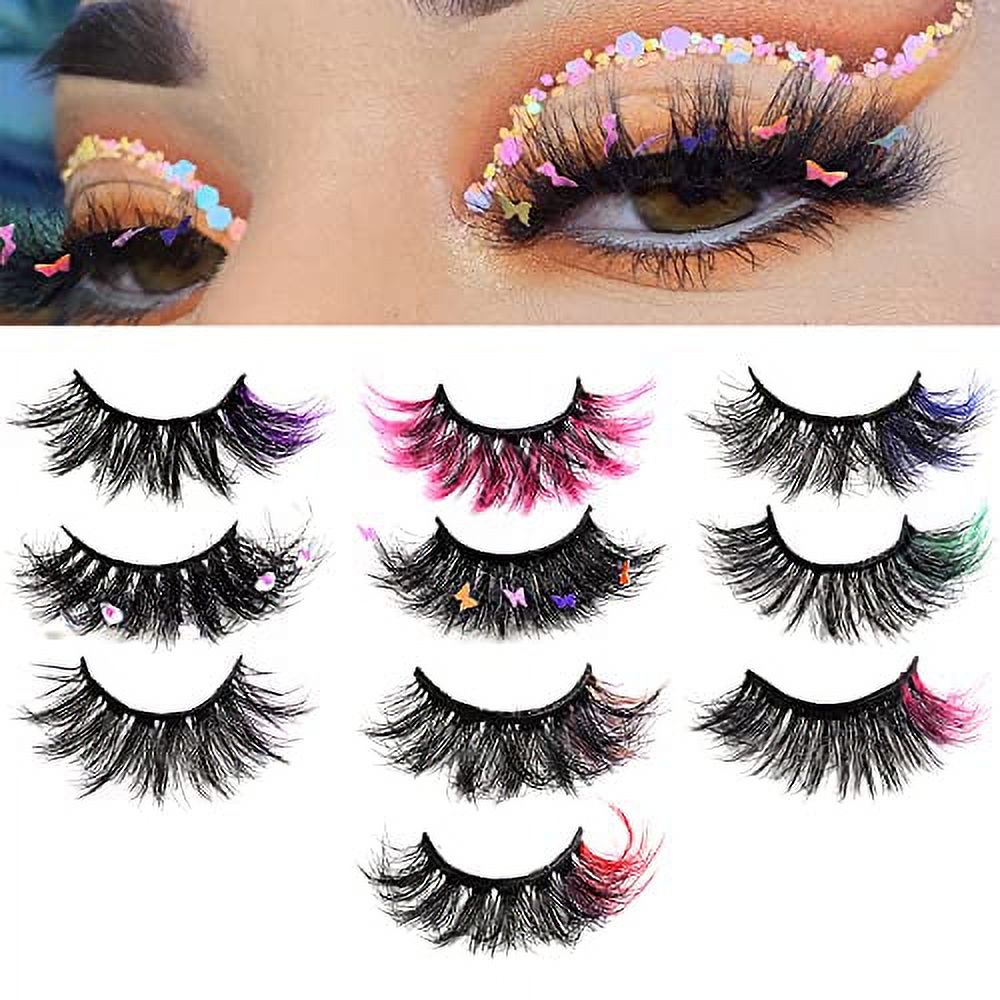 outopen 10 Pairs Lashes with Color on End, Colored Lashes Set, 6D Long ...