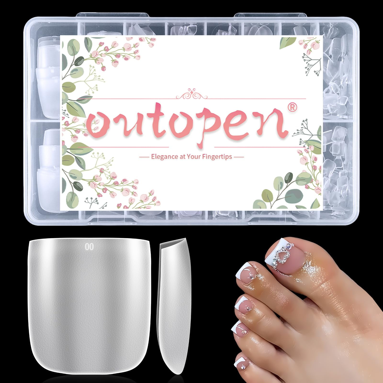 outopen 300pcs Wide Square Toe Nail Tips Full Matte Toenail Extension ...