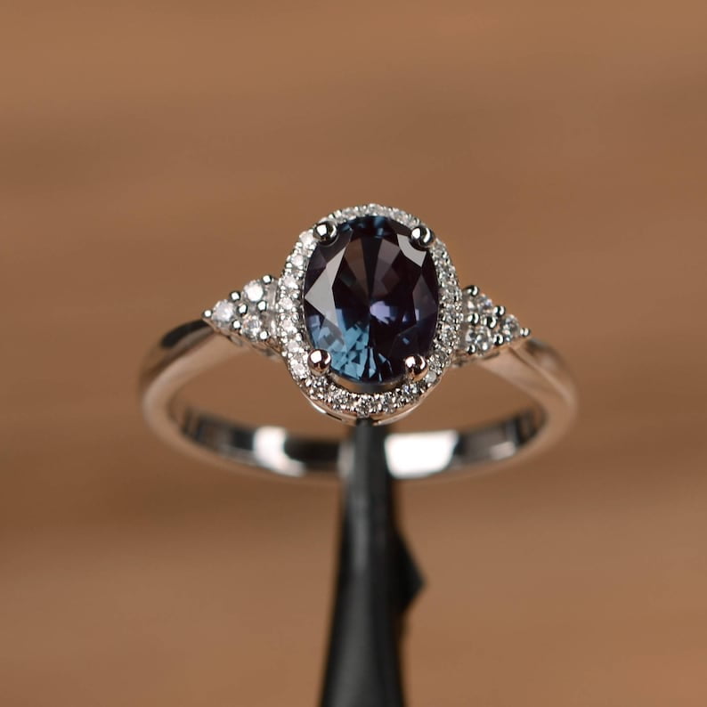 oval alexandrite promise ring 14K Solid White Gold Ring June birthstone ...