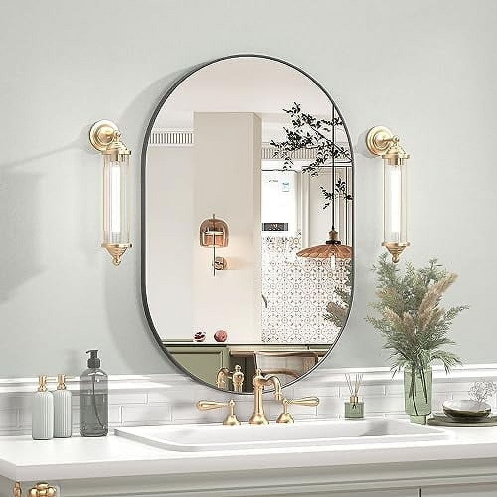 oval mirror, 20"×30" oval bathroom mirror, metal frame mirror ...