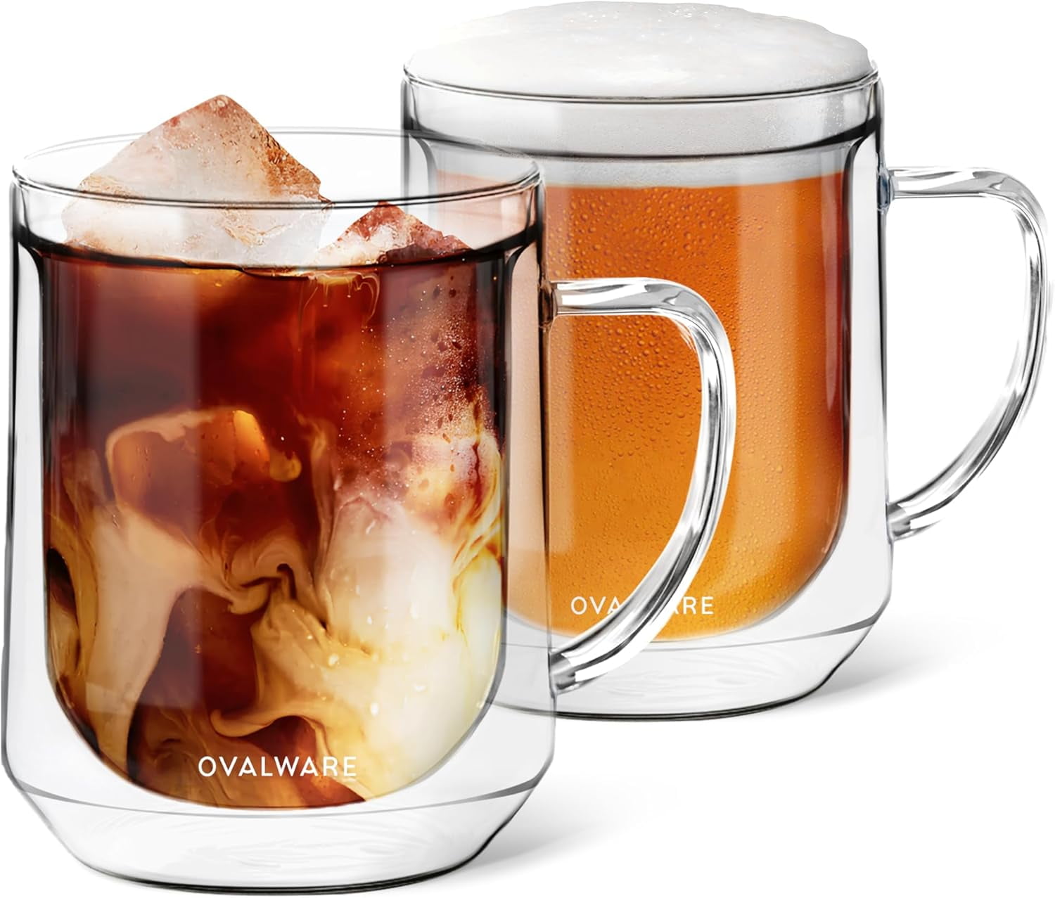 ovalware 500ml Double Wall Glass Coffee Mugs, Single Lip Mugs Made of ...