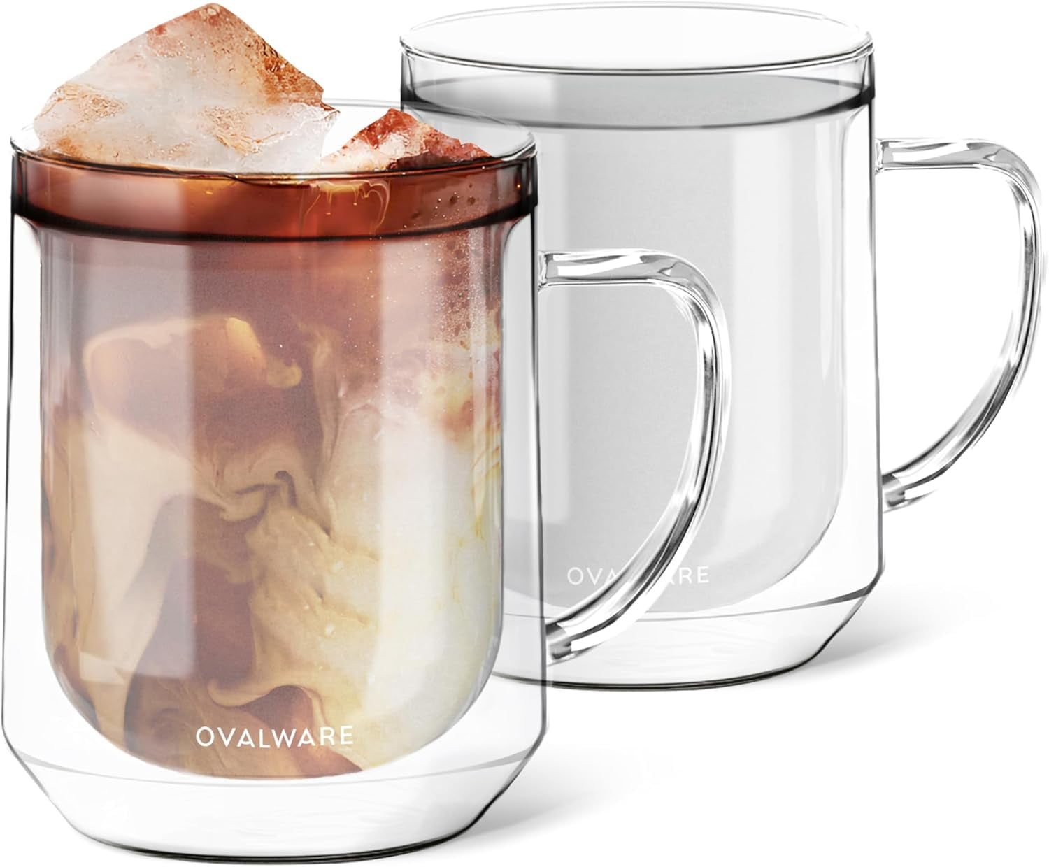 ovalware 500ml Double Wall Glass Coffee Mugs, Single Lip Mugs Made of ...