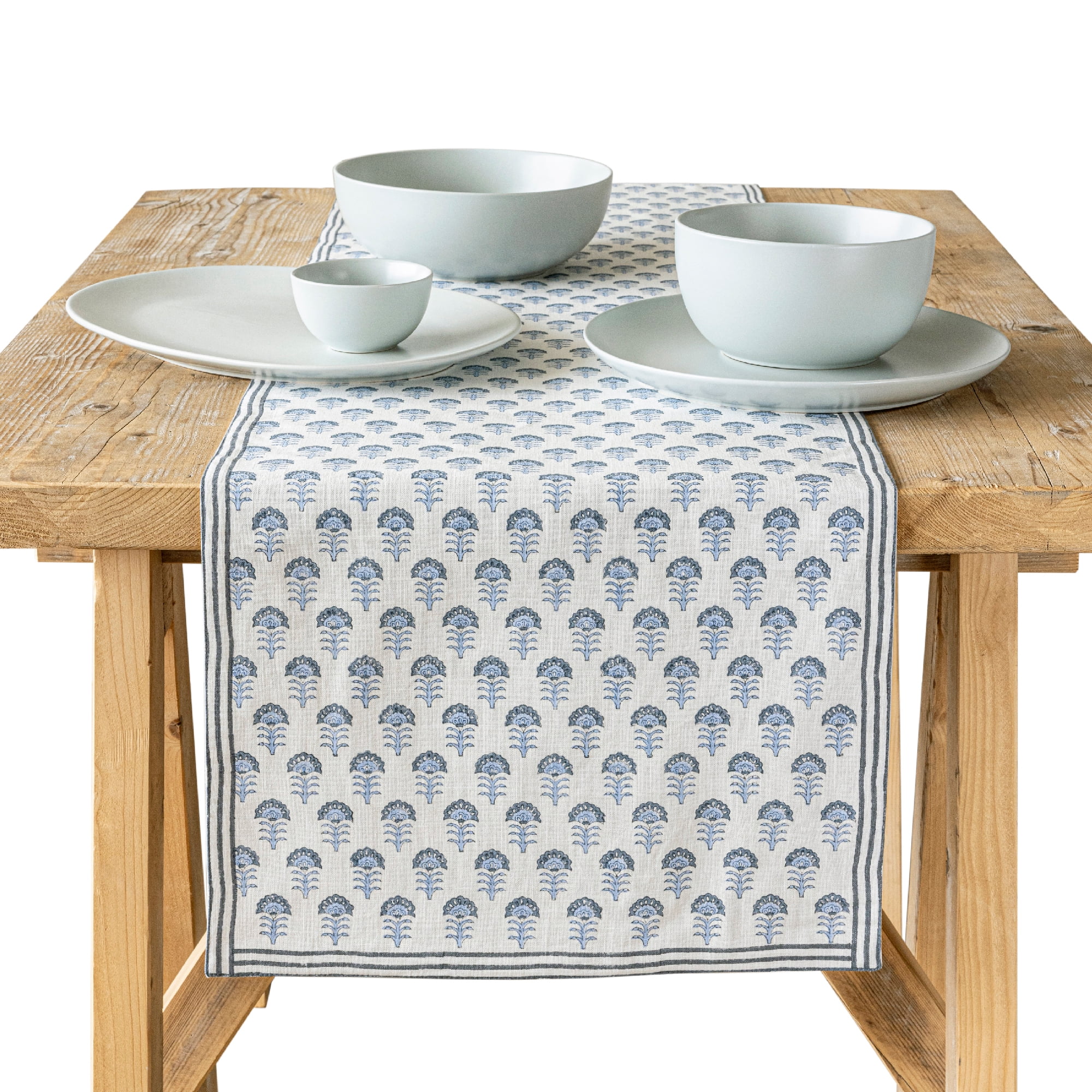over&back 18x108 Hand-Blocked Printed Cotton Table Runner - Washable ...