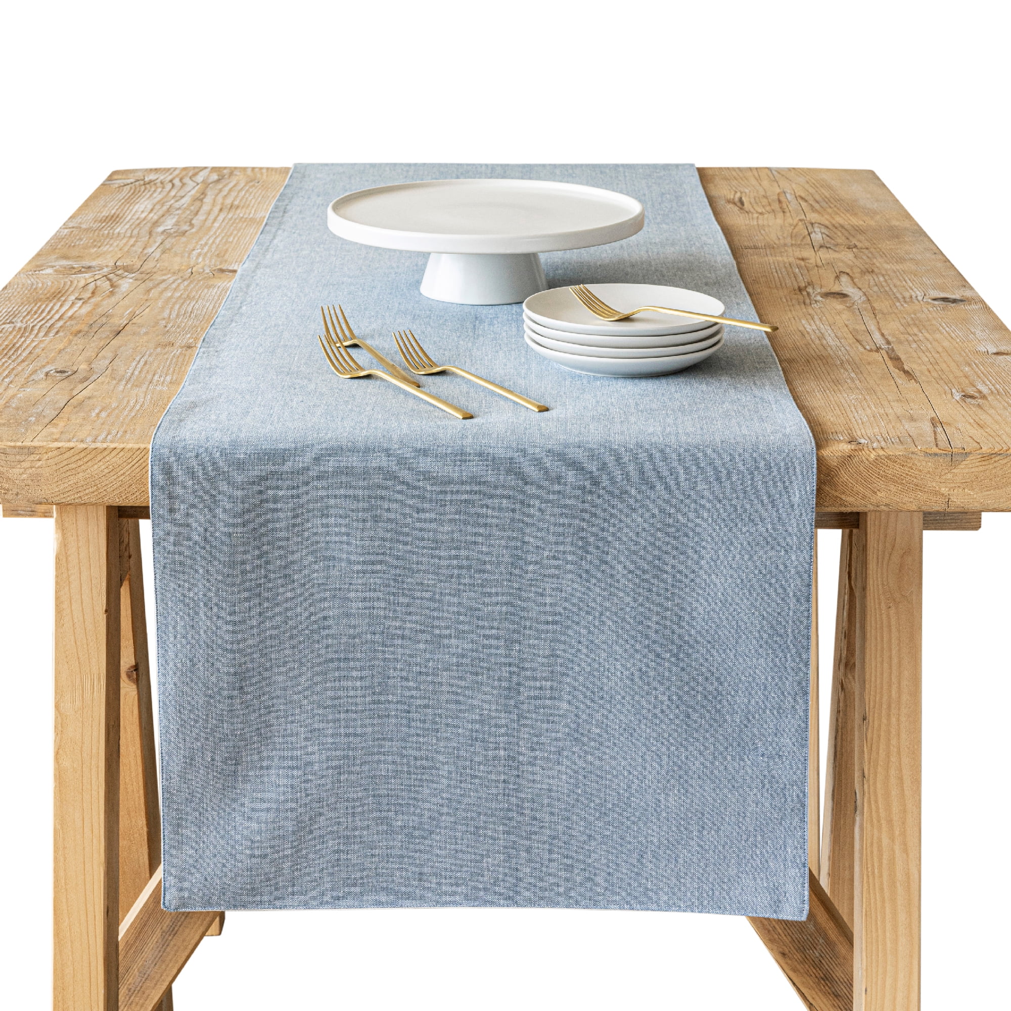over&back 18x108 Woven Chambray Cotton Table Runner - Washable Table ...