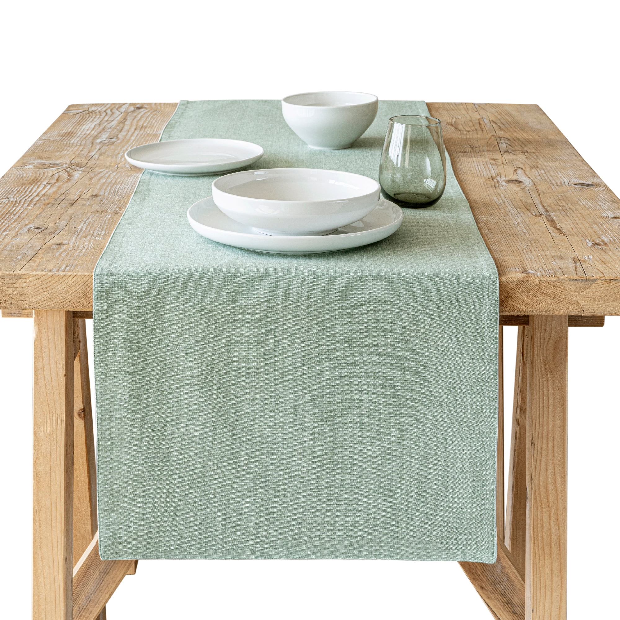 over&back 18x90 Woven Chambray Cotton Table Runner - Washable Table ...