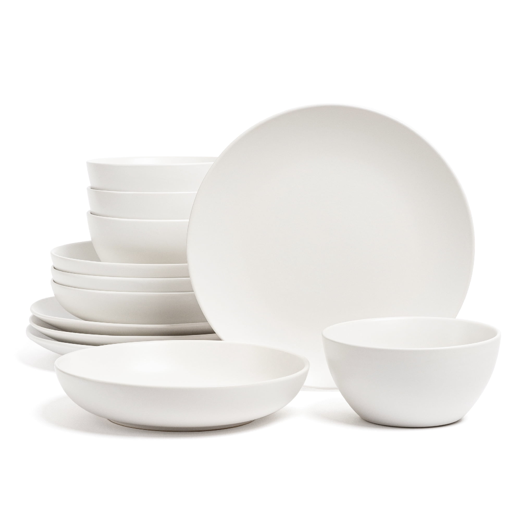 over&back Coupe Round Dinnerware Set - 12 Pieces, Semi-Matte White ...