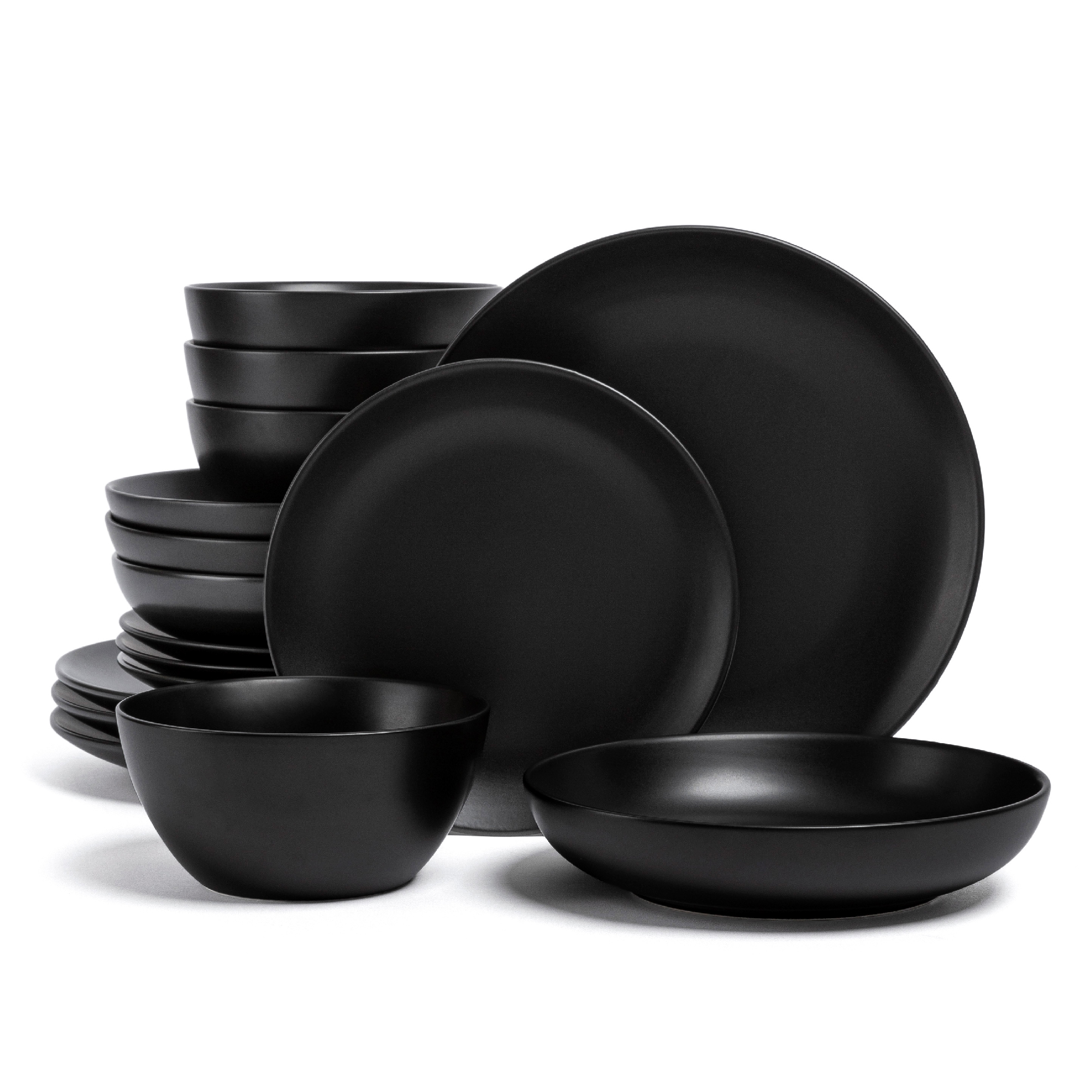 over&back Coupe Round Dinnerware Set - 16 Pieces, Semi-Matte Black ...