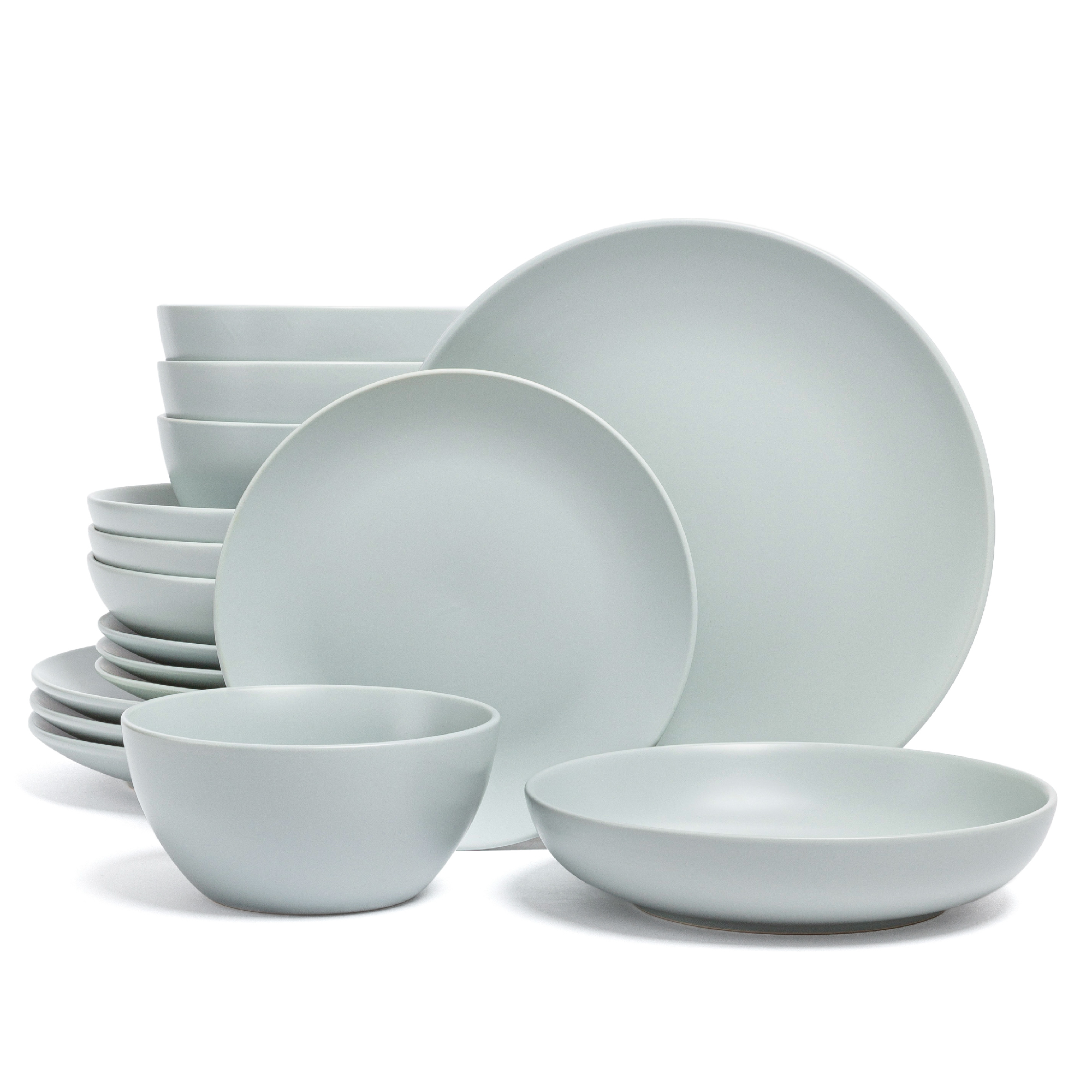 over&back Coupe Round Dinnerware Set - 16 Pieces, Semi-Matte Fog Blue ...