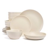 over&back Coupe Round Dinnerware Set - 16 Pieces, Semi-Matte Ivory ...