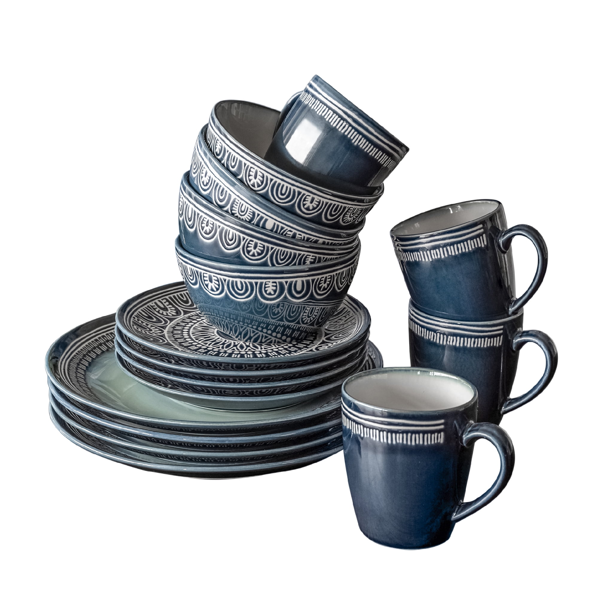 over&back Dinnerware Set - Stoneware Dish Set with Dinner Plates, Salad ...