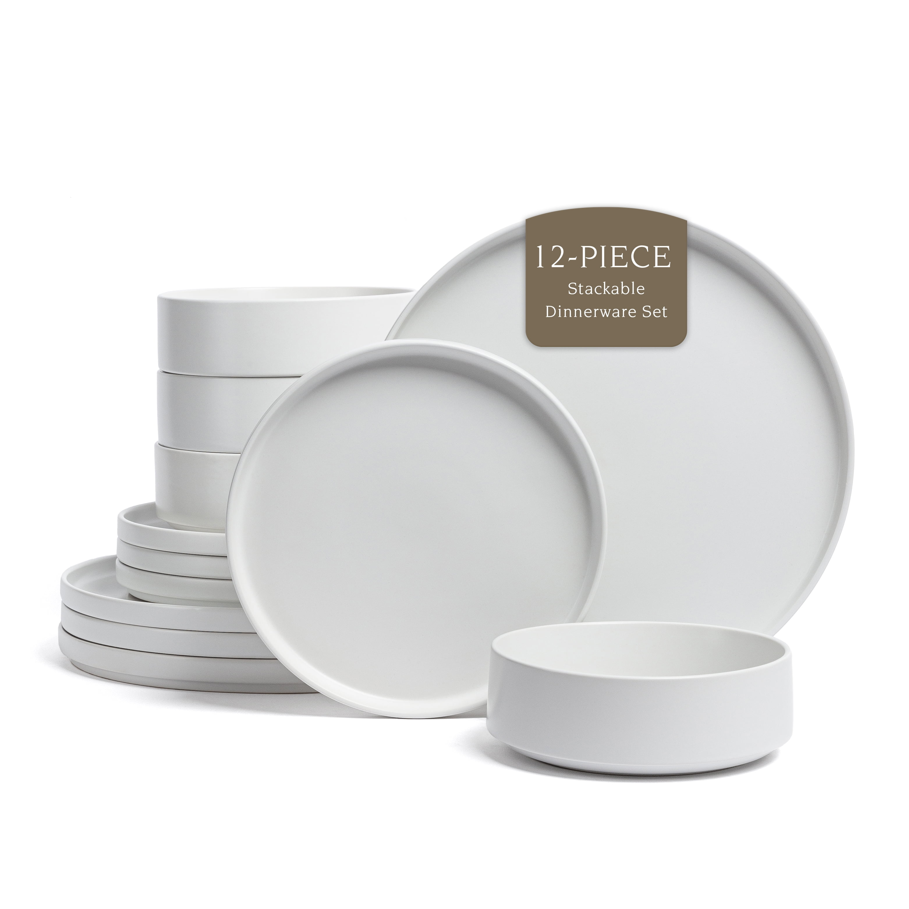 over&back 12-Piece Stackable Dinnerware Dish Set - Stoneware Dishes ...