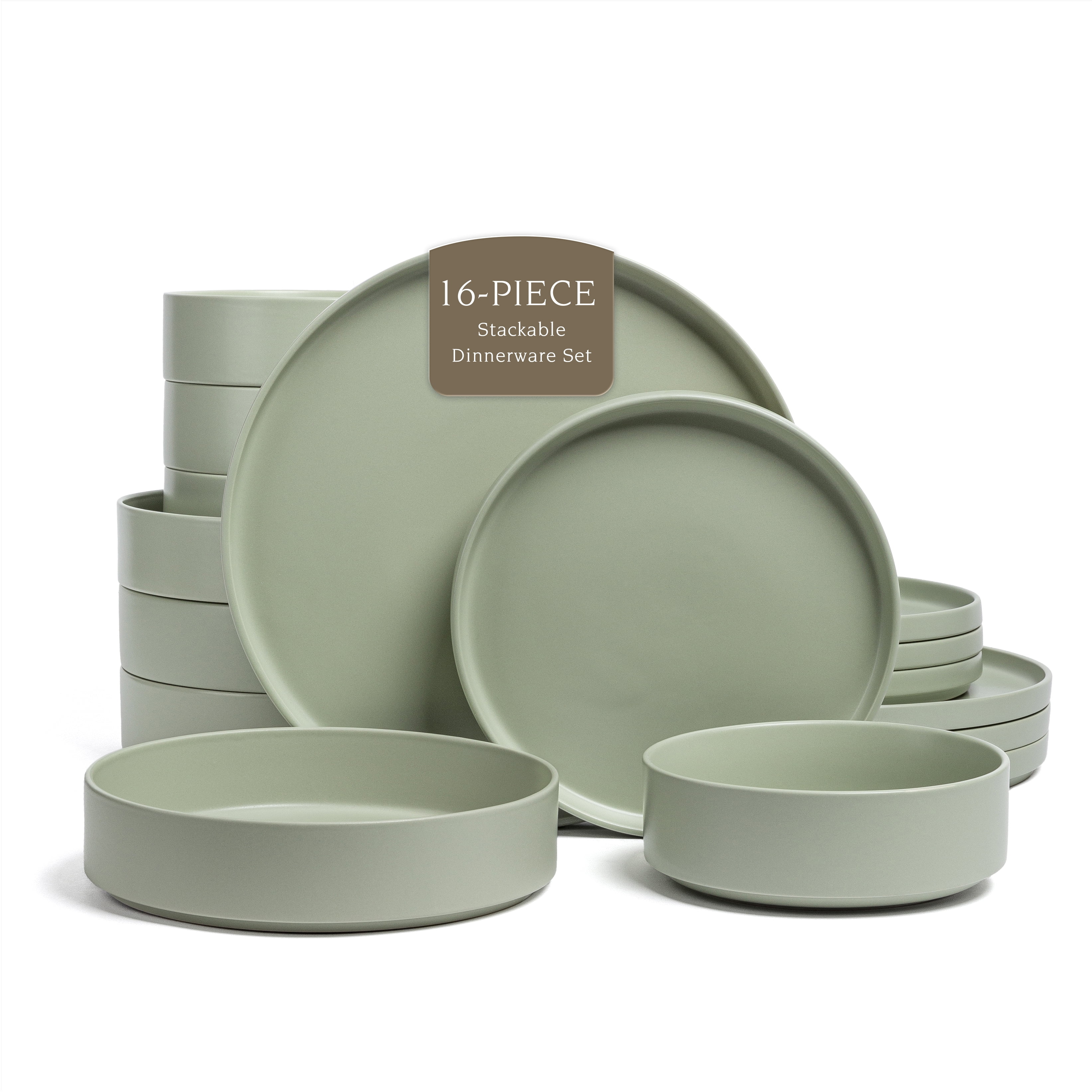over&back 16-Piece Stackable Dinnerware Dish Set - Stoneware Dishes ...