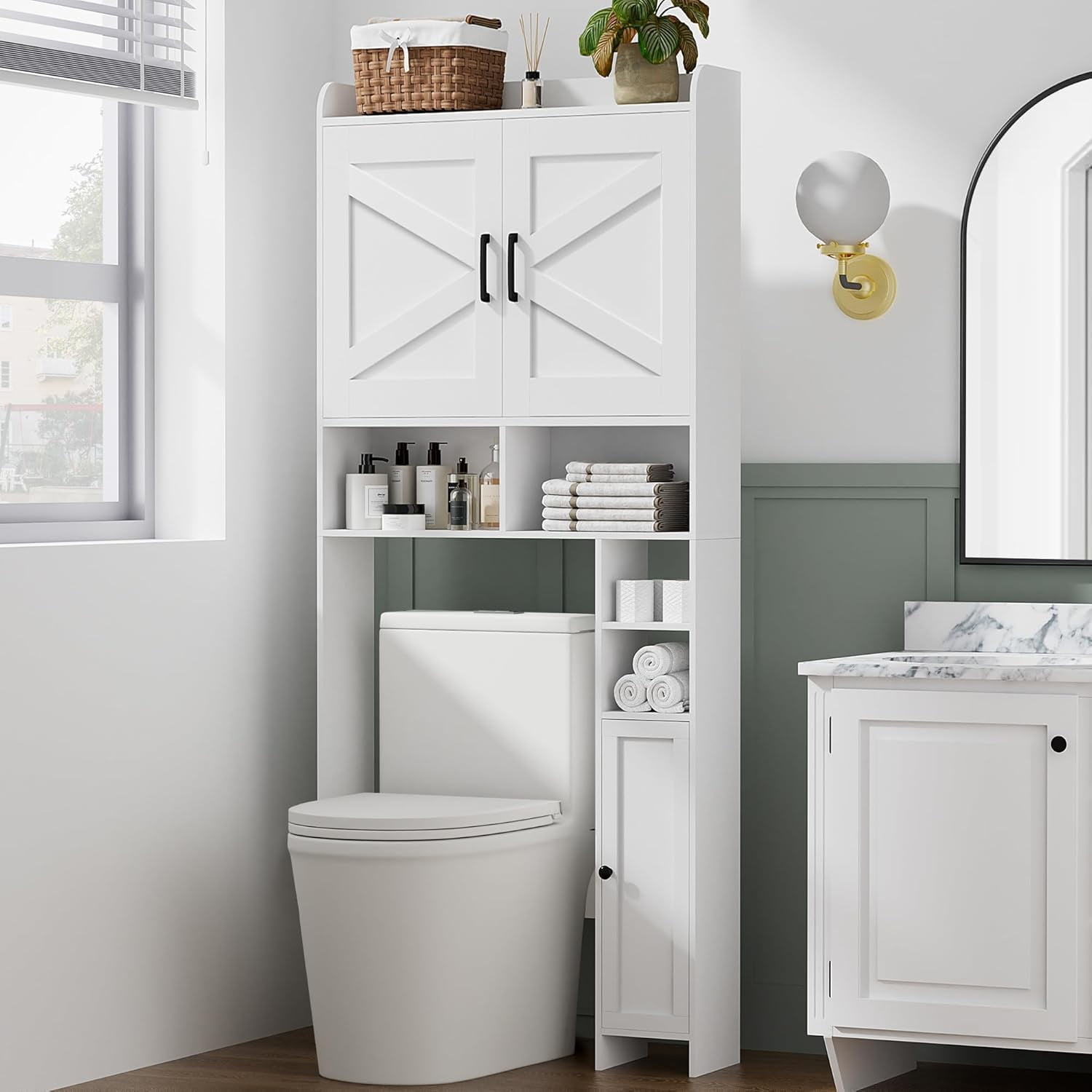**over the toilet storage cabinet with 2 barn door and toilet paper ...