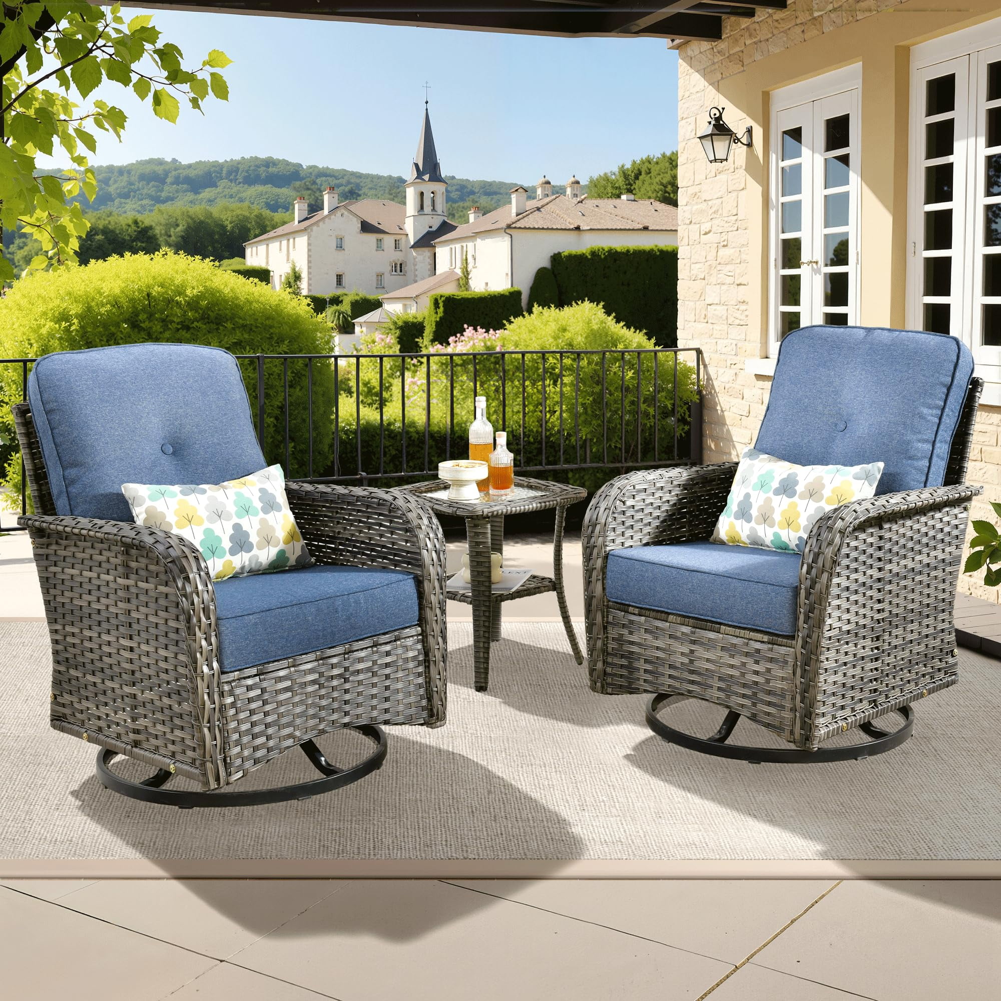 ovios 3 Pieces Patio Furniture Set, Outdoor Rocking Chairs of 2, Wicker ...