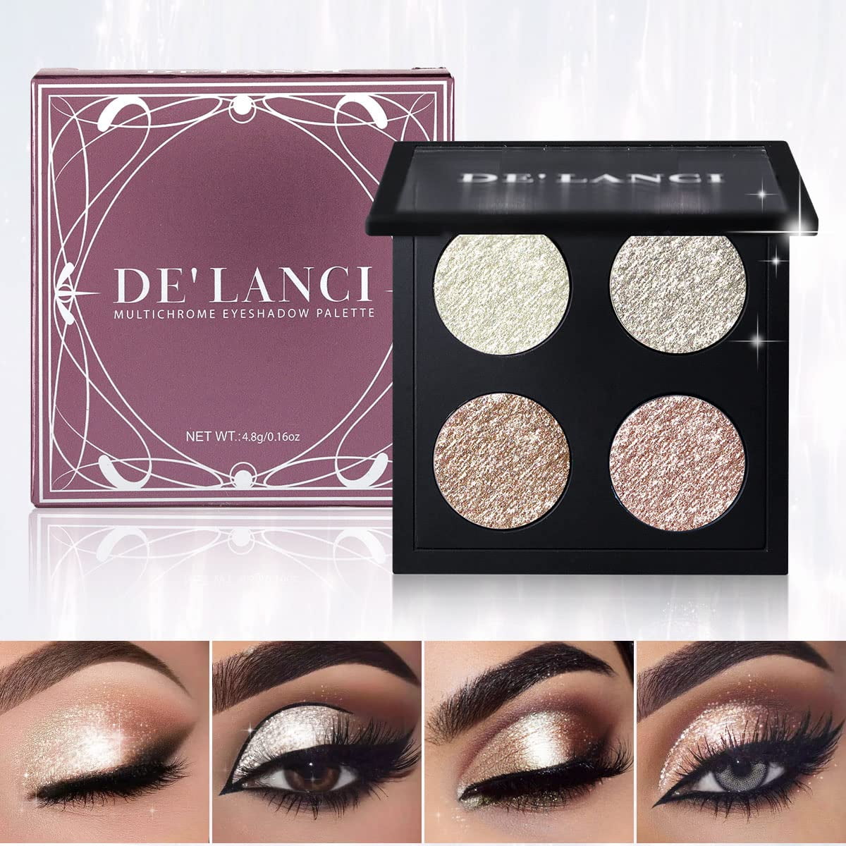 oygcee Glitter Shimmer Metallic Eyeshadow Palette 4 Color,Diamond Pearl ...