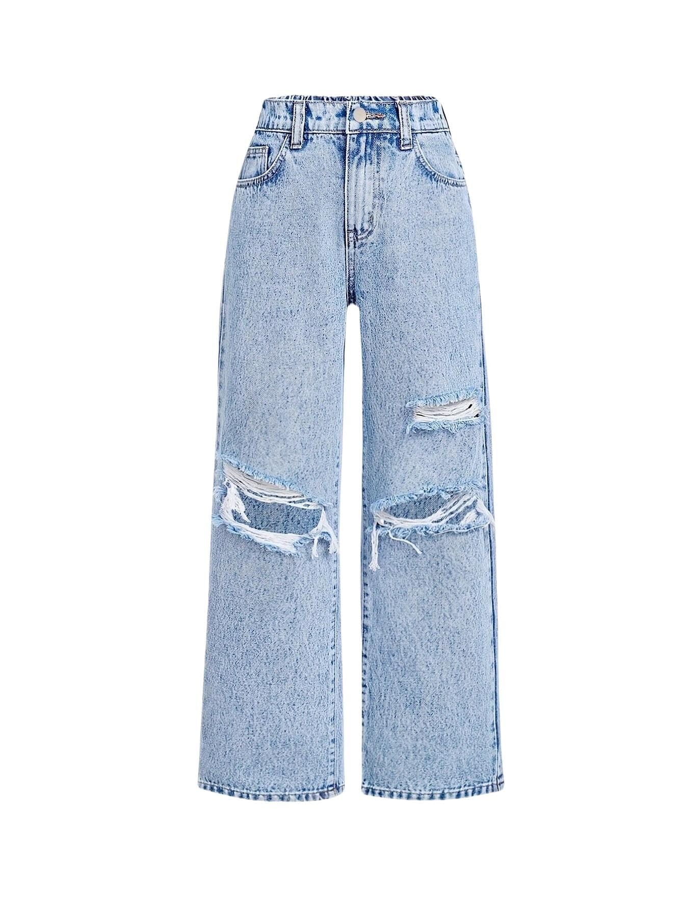 oyyn Girls' Loose Fit Clothing Denim Pants Wide-Leg Ripped/ Skinny ...