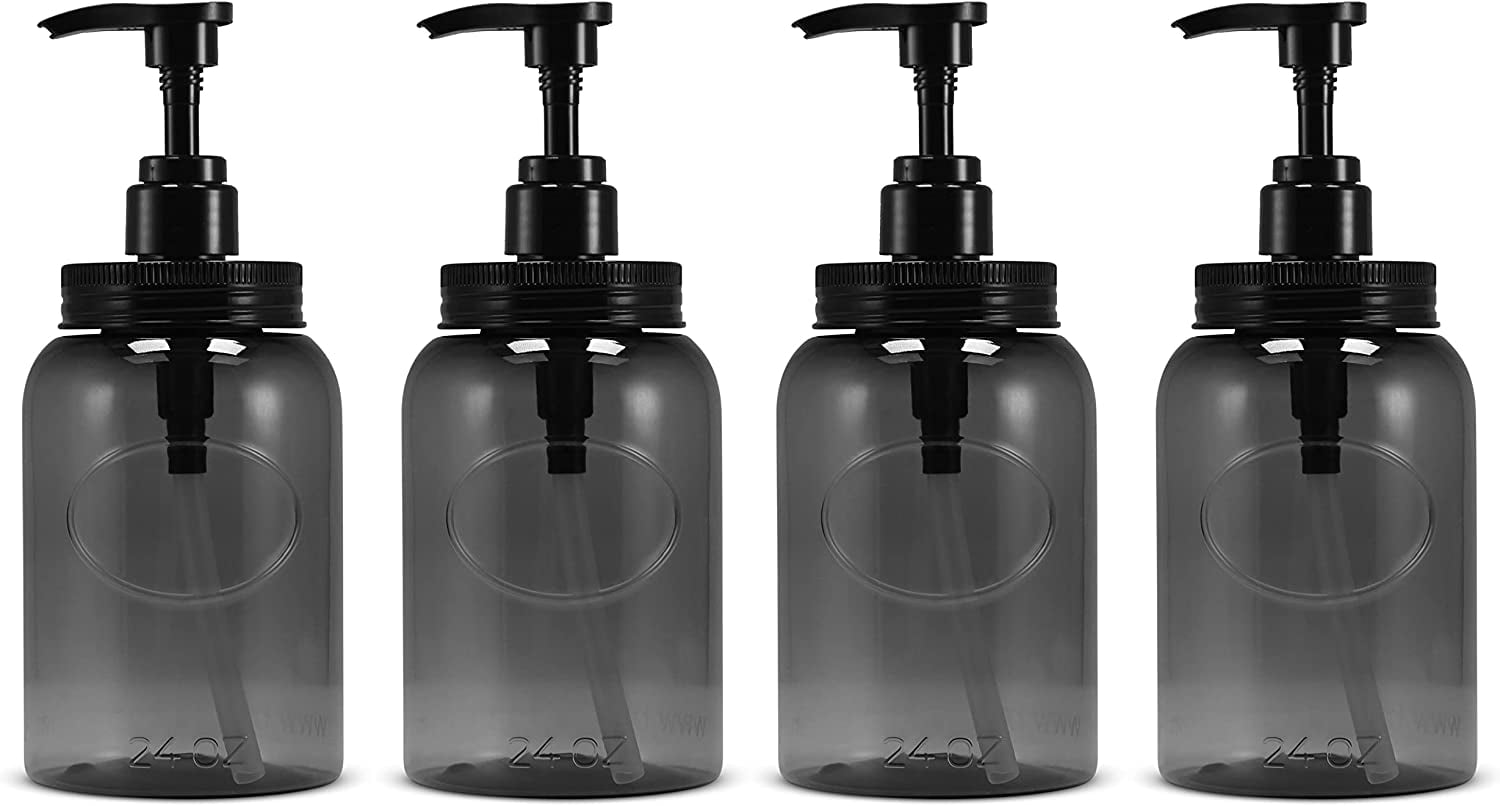 oz Plastic Refillable Wide-Mouth Jar Pump Bottle Dispenser Set of 4 for ...