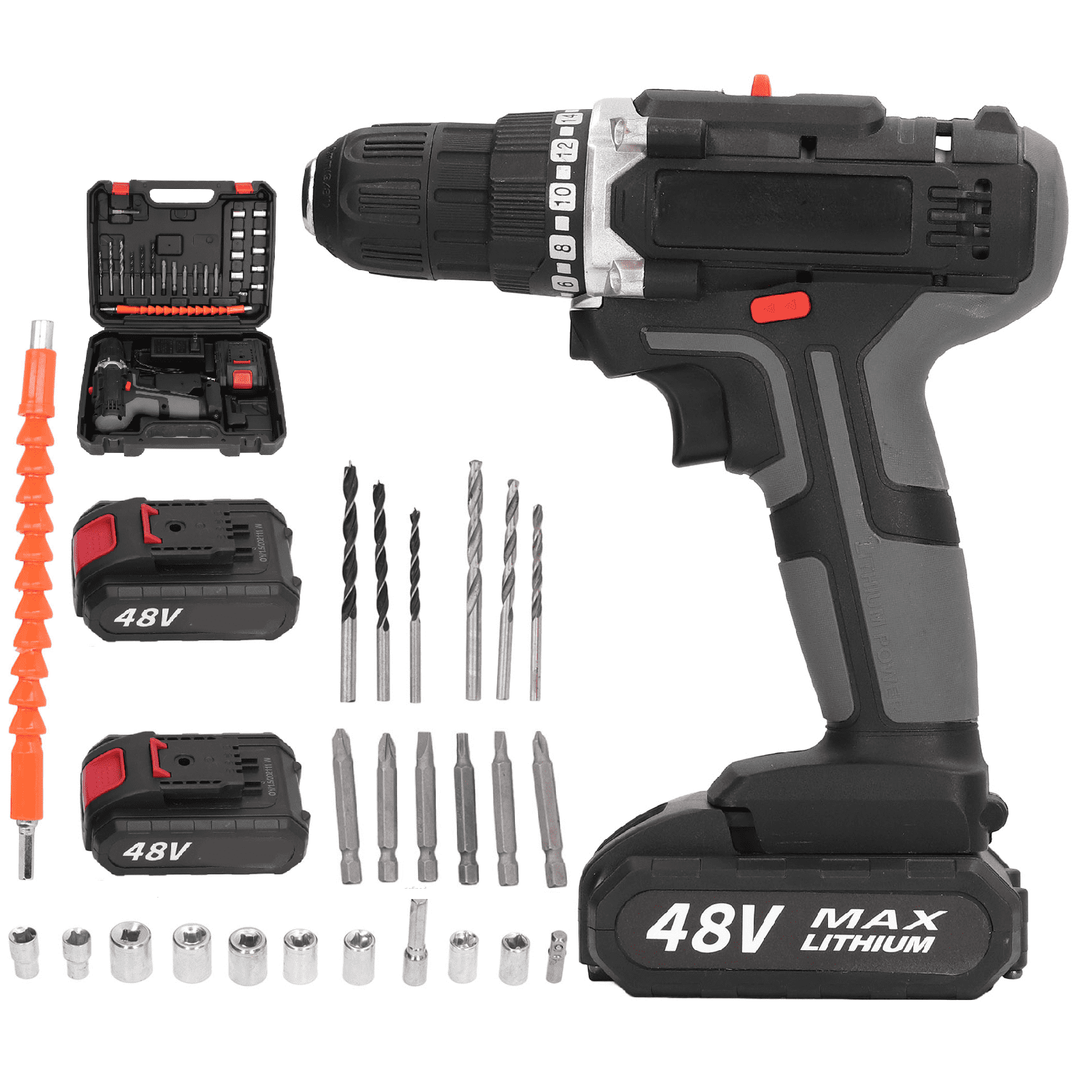 48V Cordless Drill,Electric Power Drill Set With 2 Batteries, 2 ...