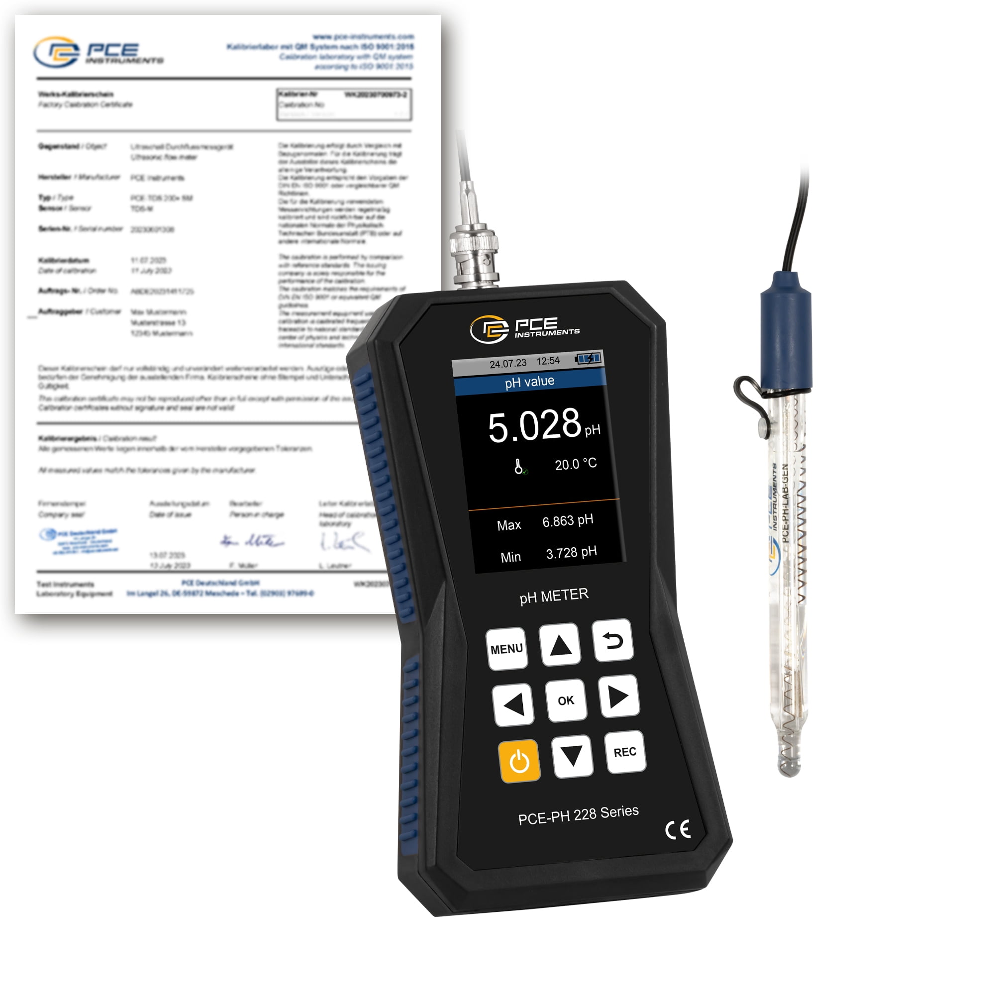 pH Meter / pH Tester PCE-PH 228LAB-GEN-ICA incl. ISO-Calibration ...
