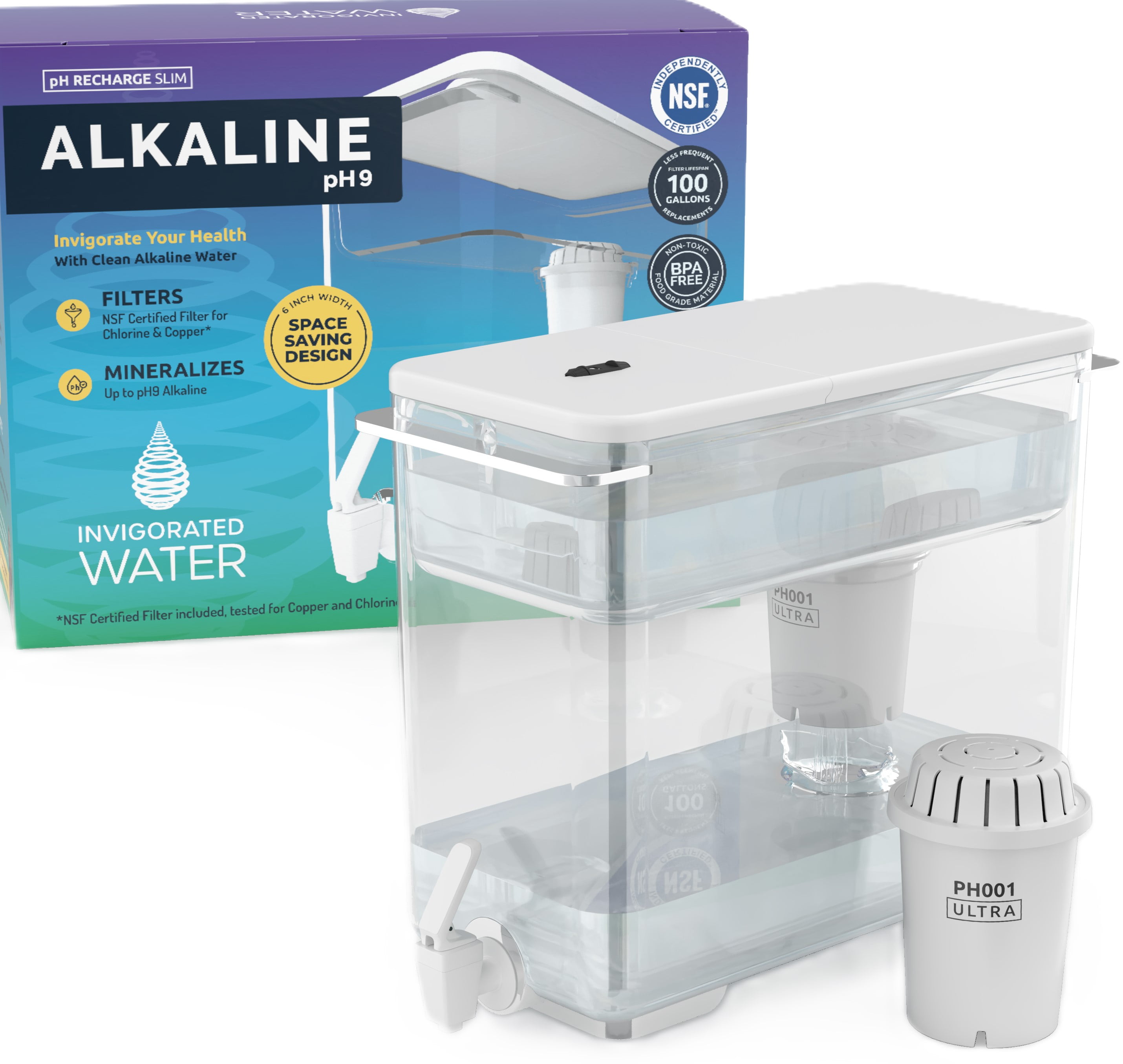 Invigorated Water pH Recharge Slim 38 Cup Alkaline Water Filter ...
