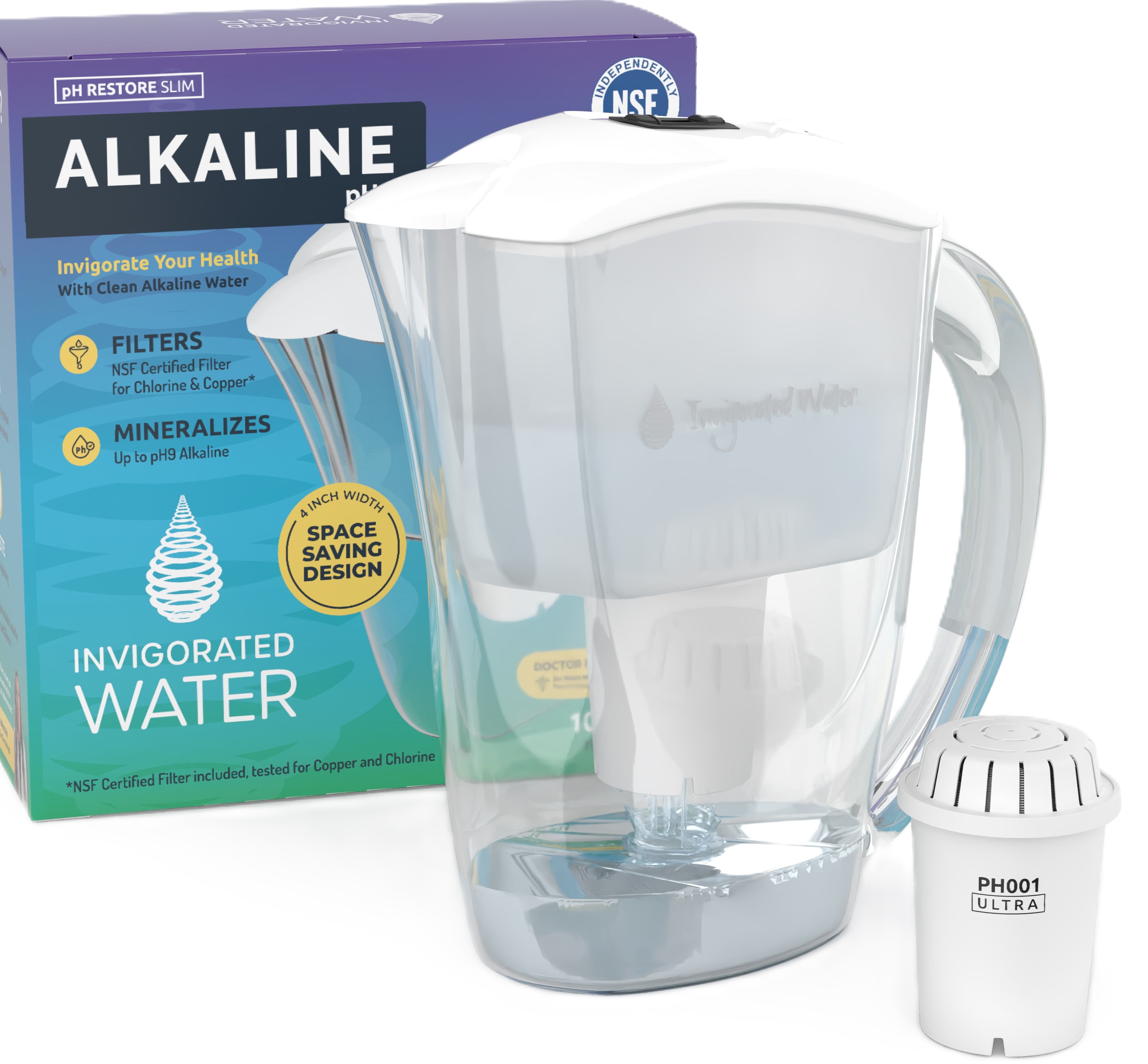 Invigorated Water pH Restore Slim 10 Cup Alkaline Water Filter Pitcher ...