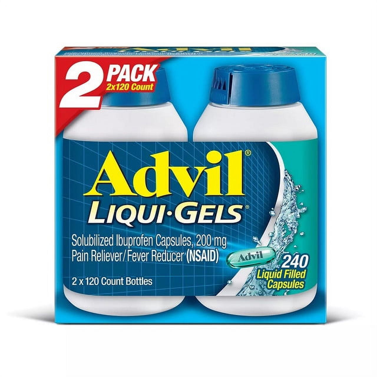Advil Liqui-Gels, 200mg Ibuprofen, Rapid Release, Travel Pack, 2x120 ...