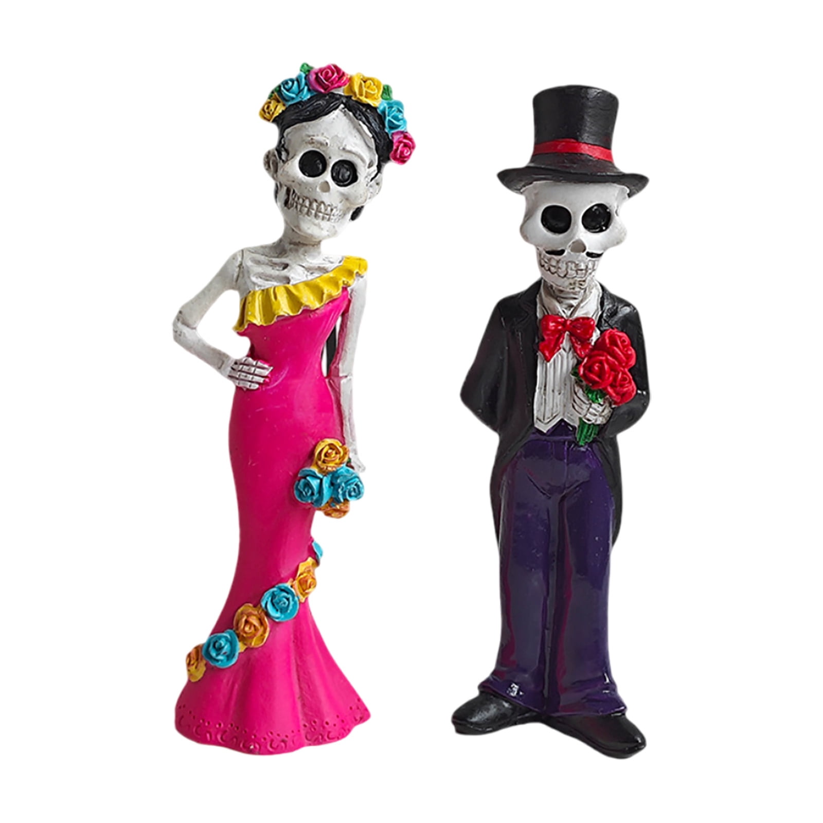A pair Halloween Skeleton Couple Bride And Groom Statue Resin Craft Art ...