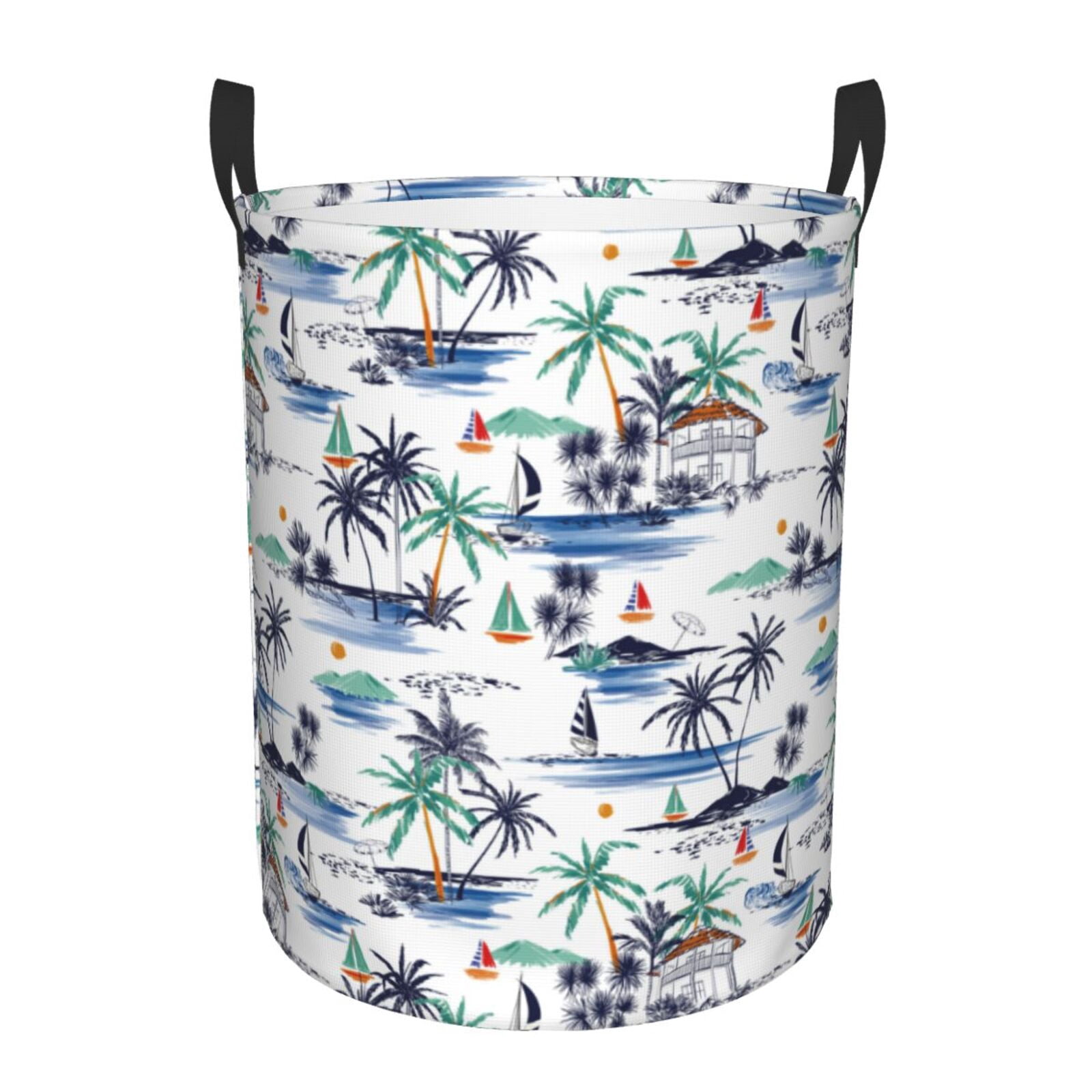 palm tree island Laundry Basket with Handles - Freestanding Laundry ...